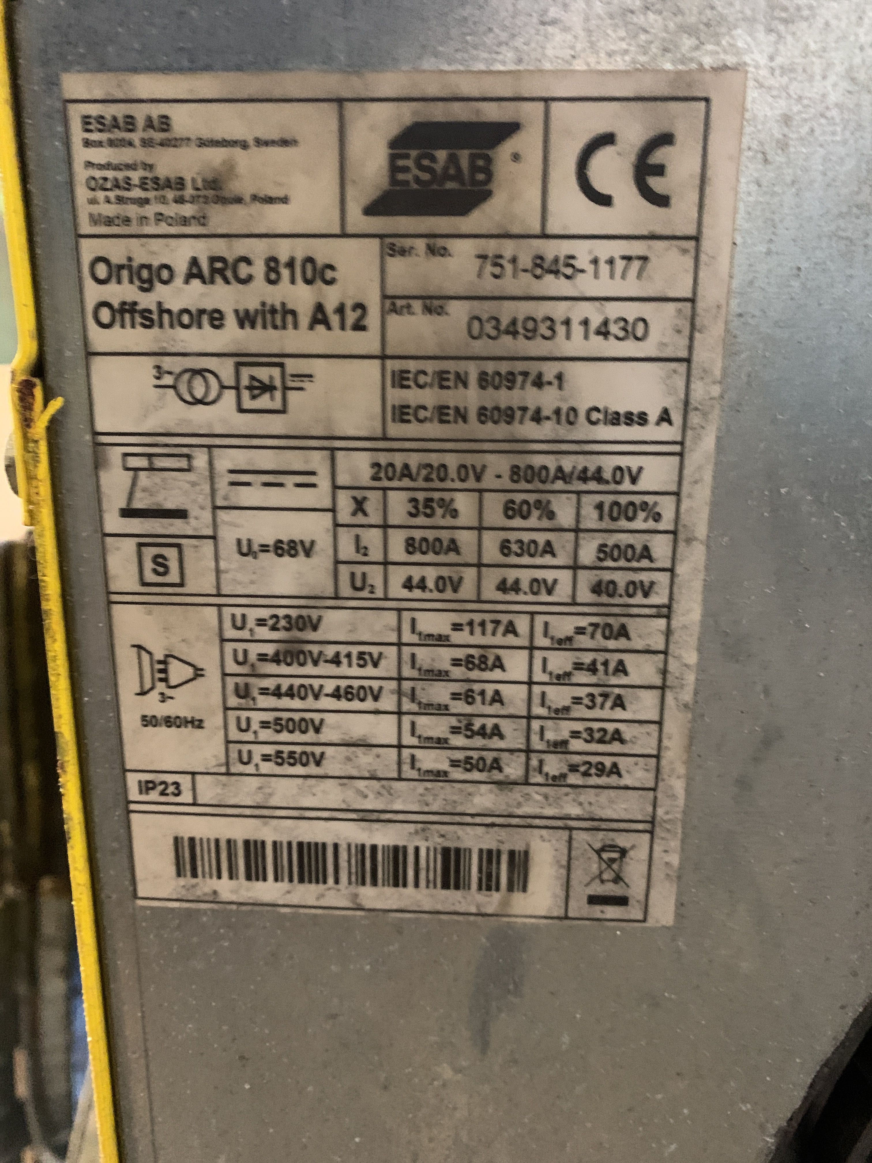 Welding rectifier ESAB Origo ARC 810c - PS Auction - We value the ...