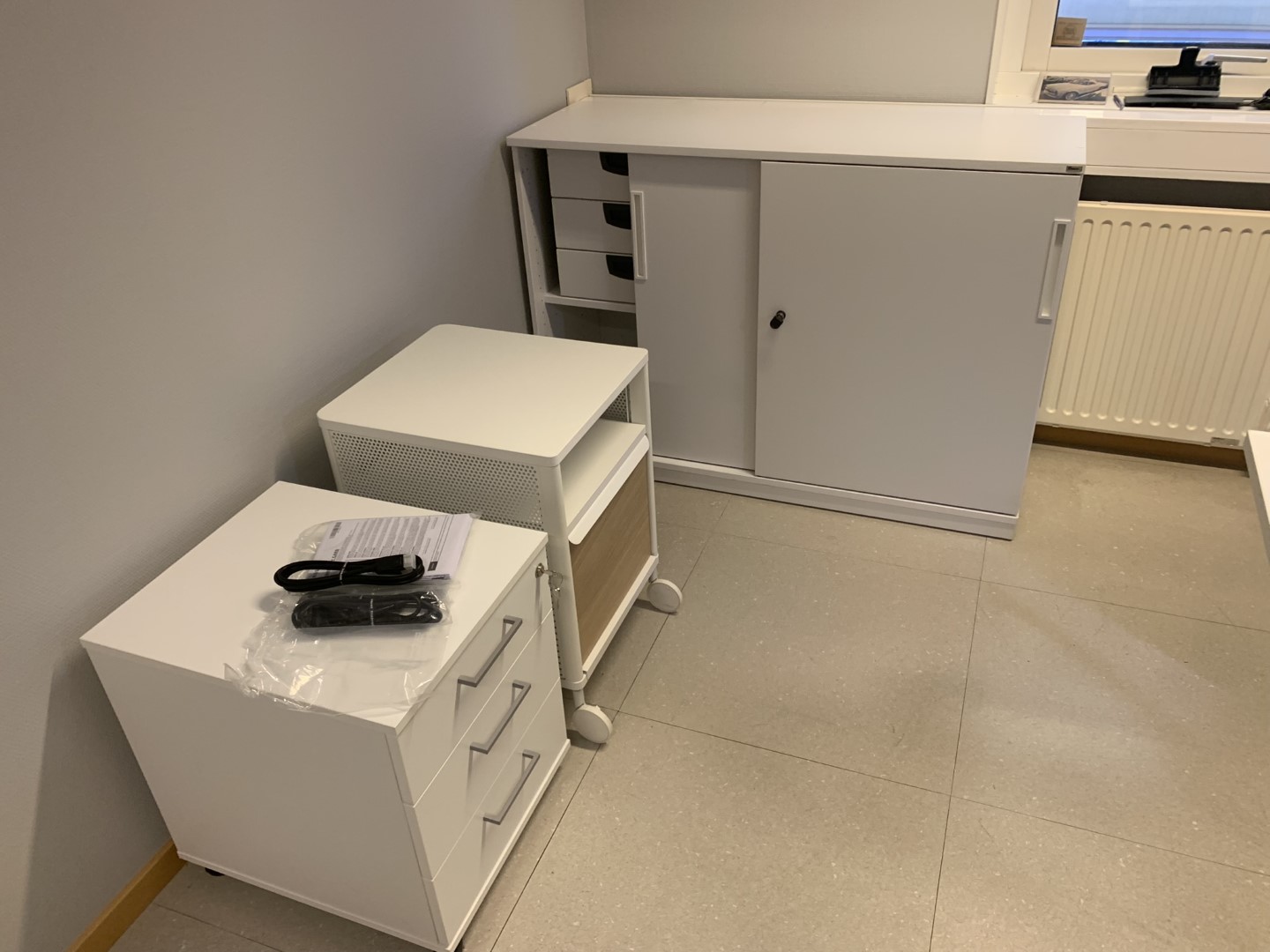 Electric raise/lower desk, office chair, roller shutters and cupboards ...