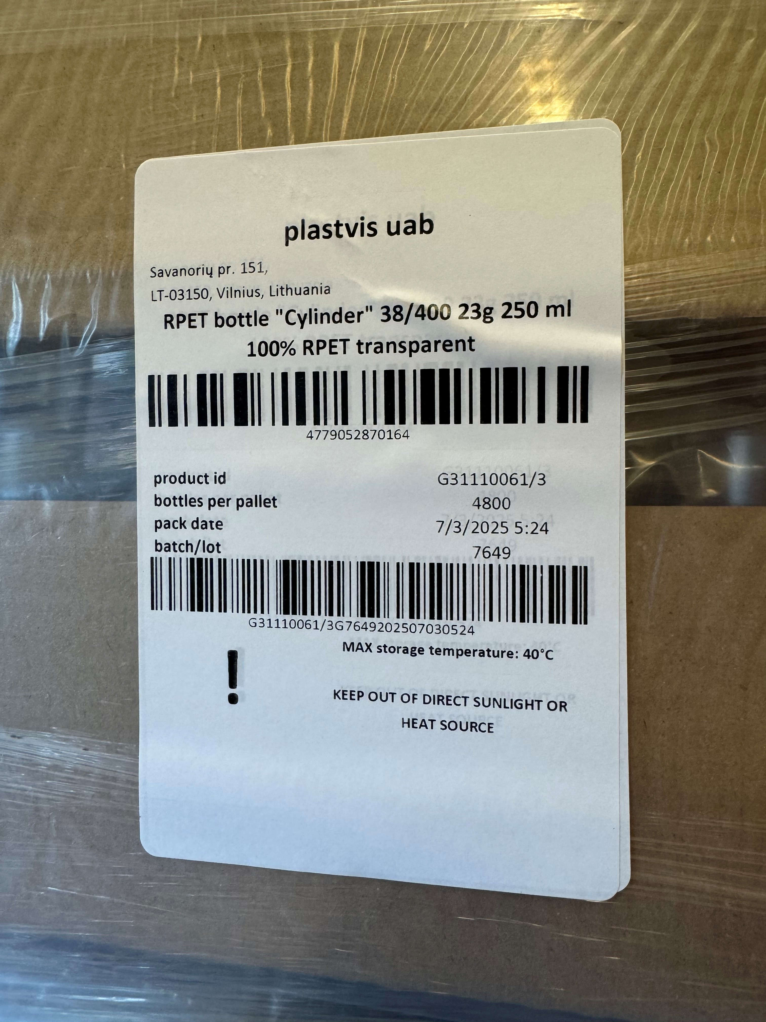 Plastflaska - UAB RPET bottle "Cylinder" 46 000 st - Auktioner online ...