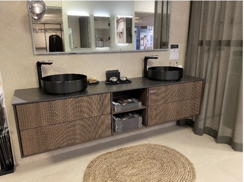 Epos underdel Rand 200x45 brun ask med 2 + 0 + 2 lådor, öppen förvaring och push open. Bänkskiva ...