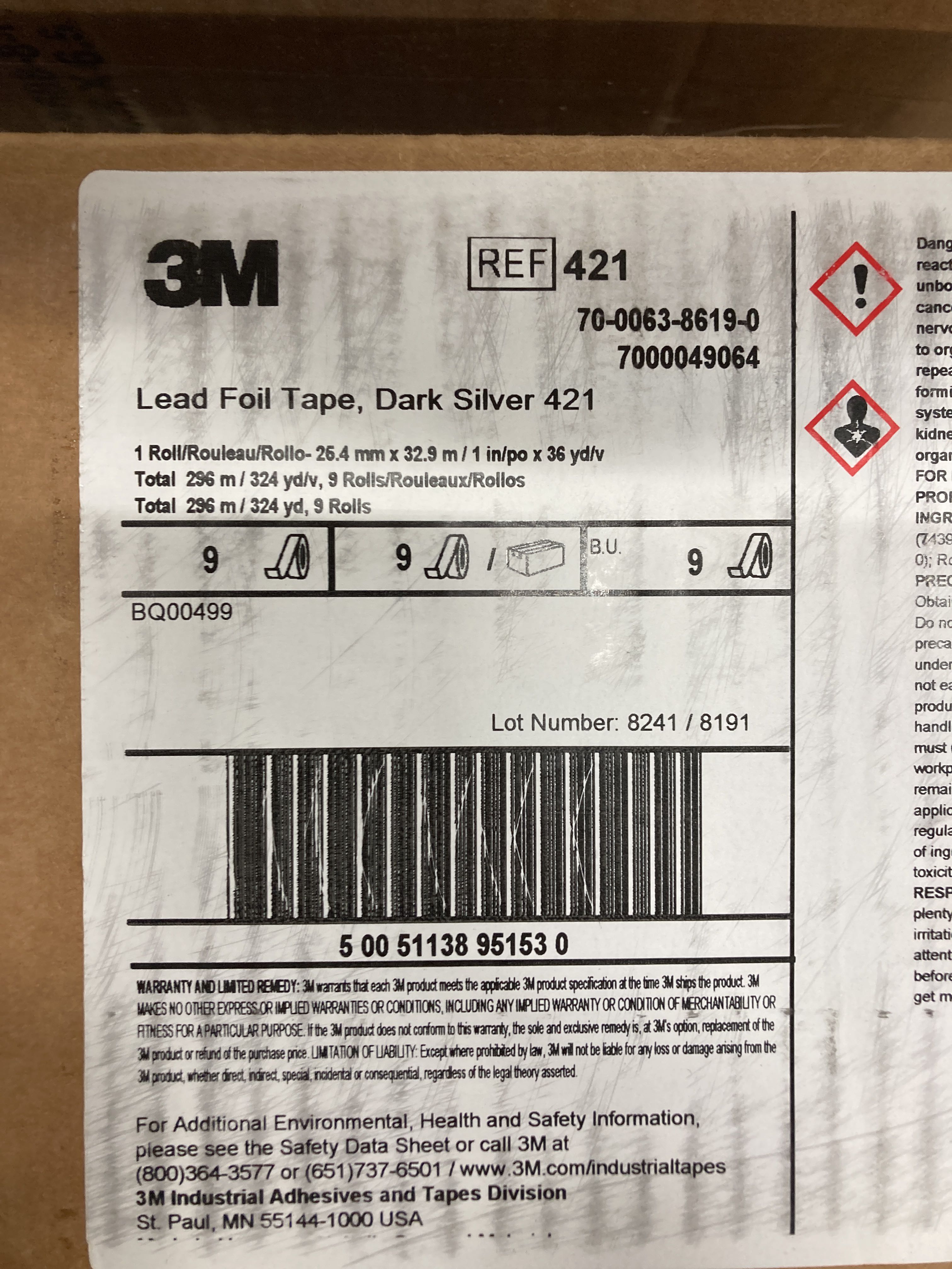 9 pcs rolls with lead foil tape 3M 421 (26.4 mm x 32.9 m 1/9) - PS ...