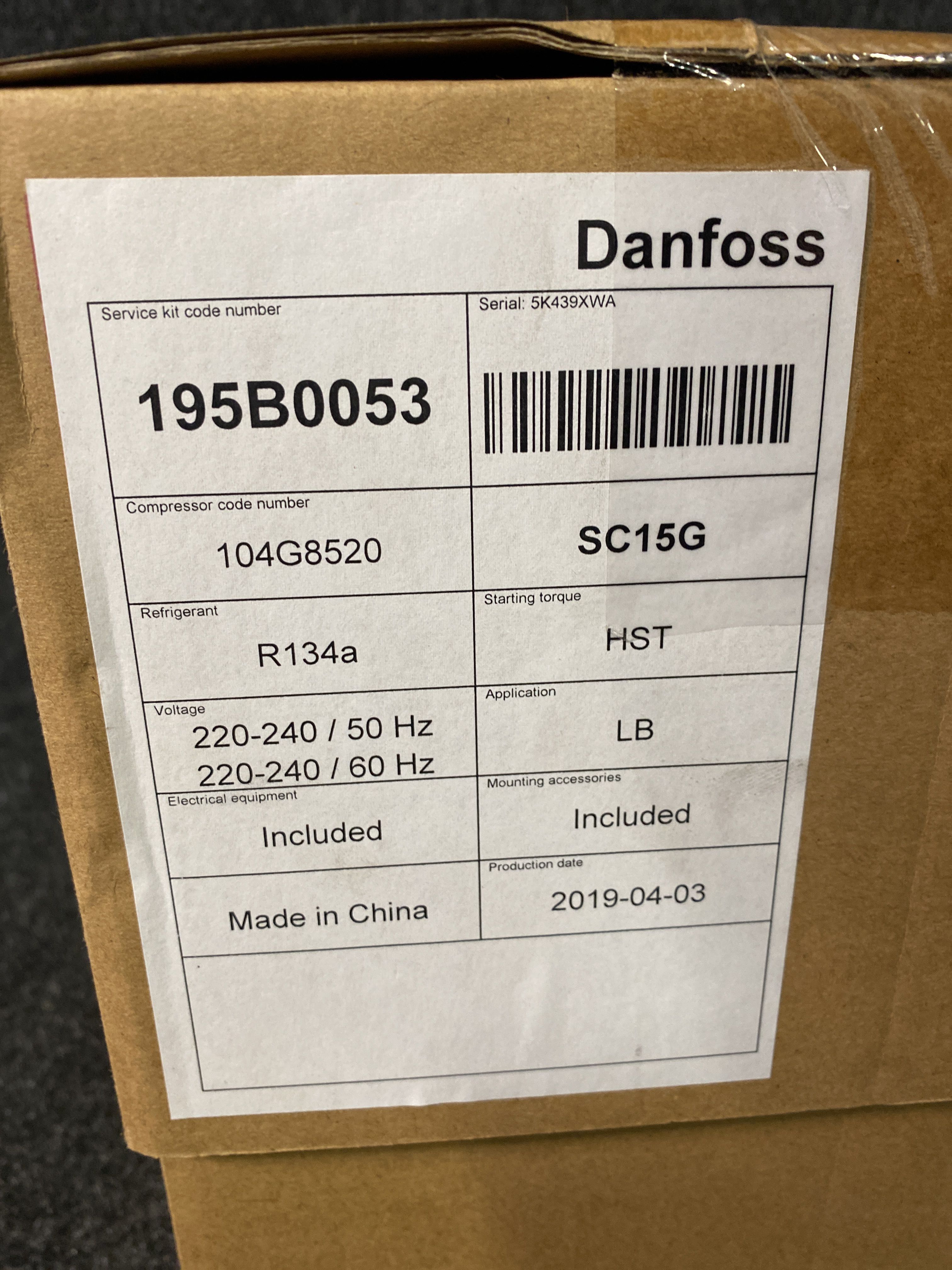Compressor SC15G 230V HST R134A, 195B0053, DANFOSS - PS Auction - We ...