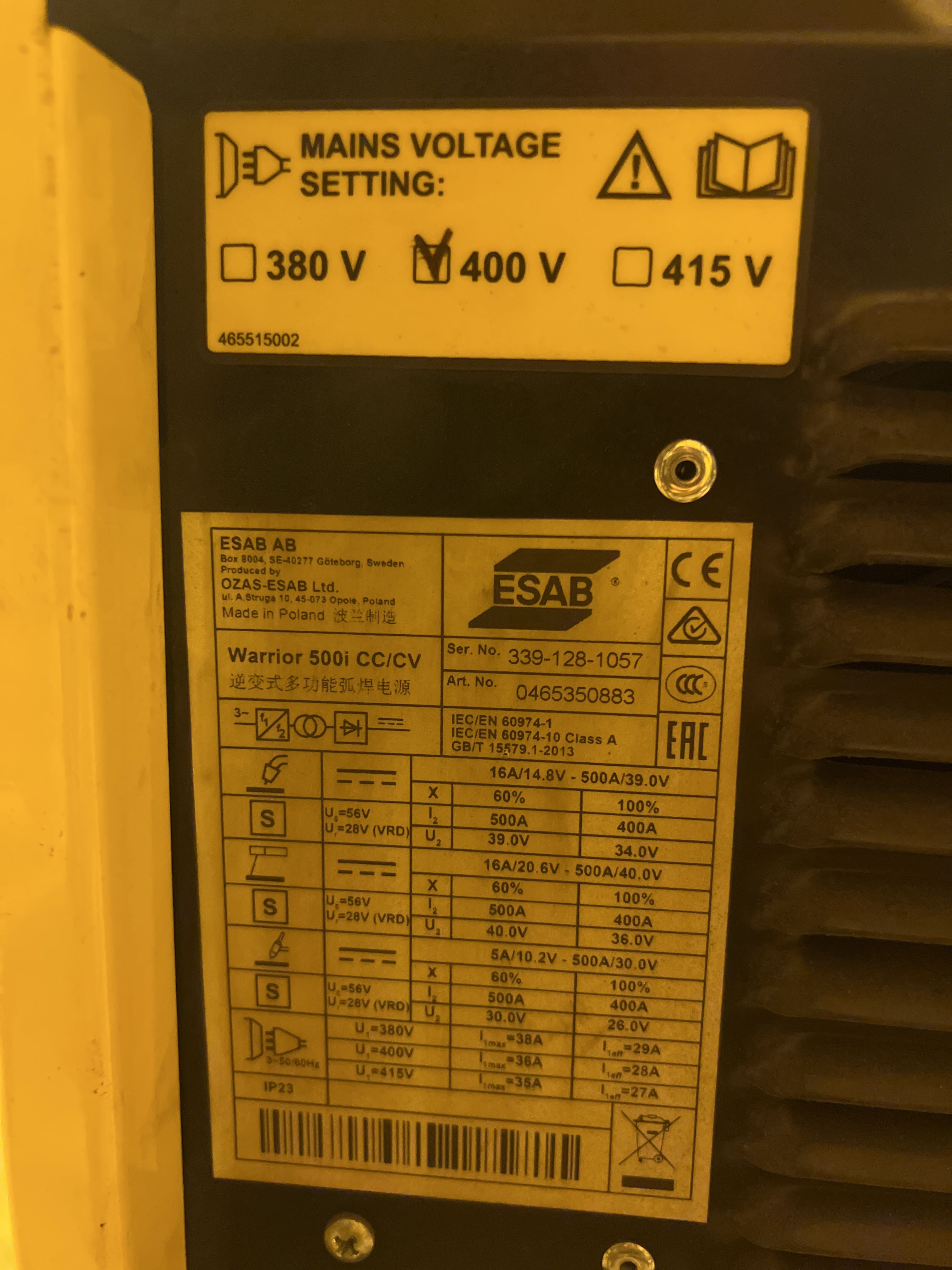 Migsvets ESAB Warrior 500i CC/CV med matarverk Warrior Feed 304w ...