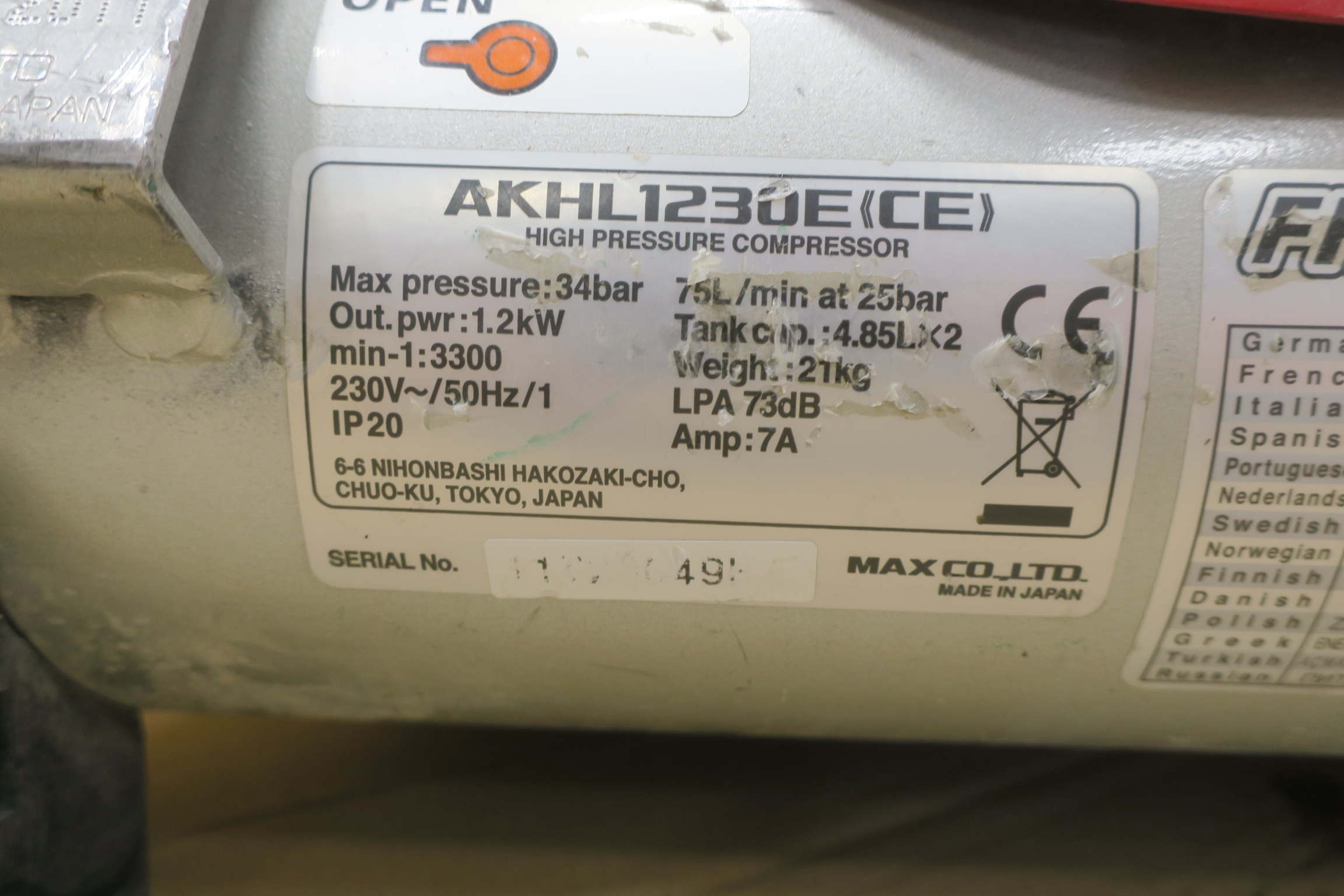 Högtryckskompressor MAX AKHL 1230 E - Auktioner online - Nätauktioner ...