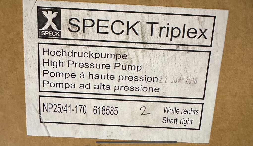 Högtryckspump Speck NP25/41-170RE High Pressure Triplex Plunger Pump ...