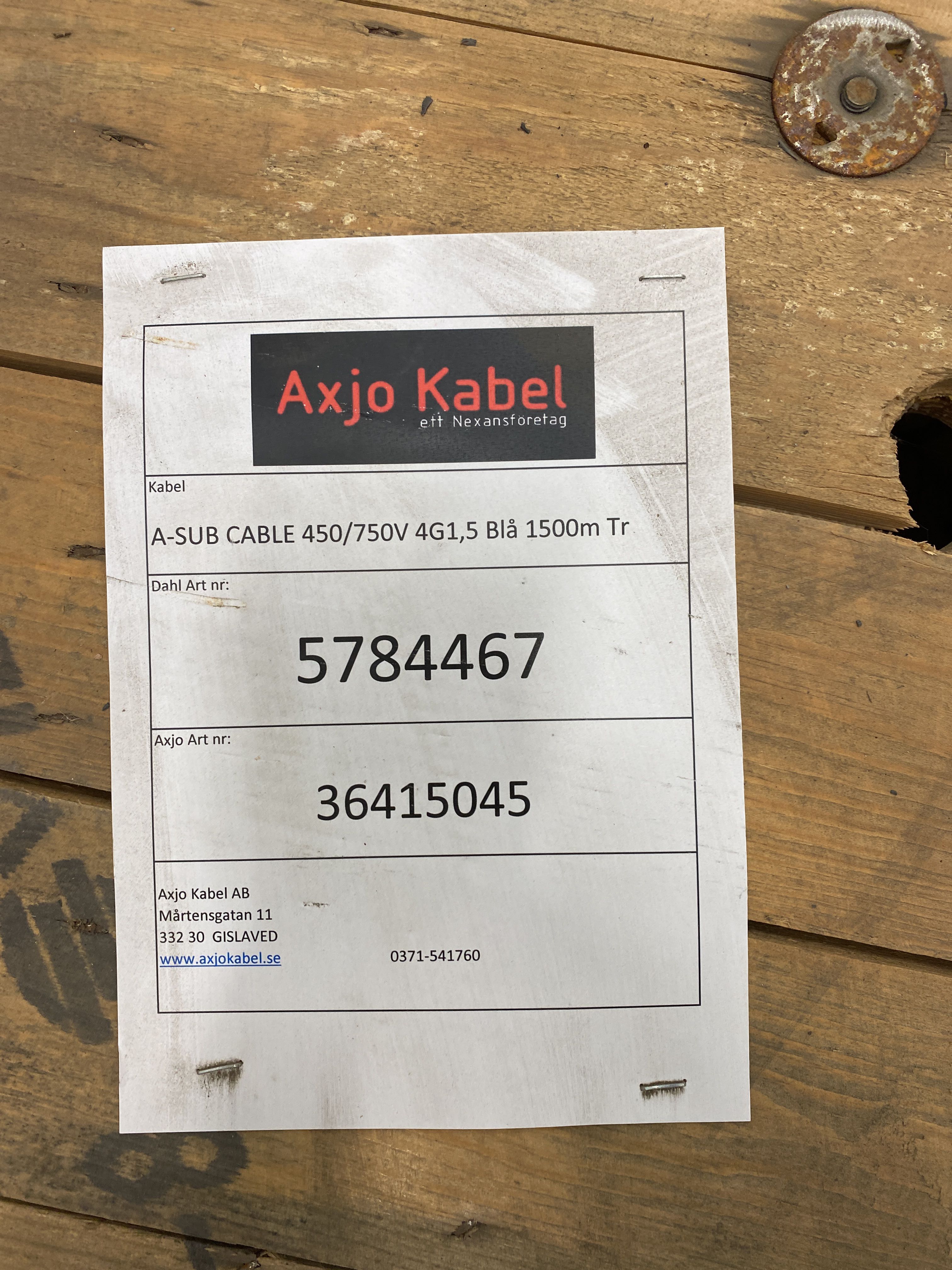 Pumpkabel a-sub cable 4G1,5MM2 1500m livsmedelgodkänd AXJO (Innehåller ...