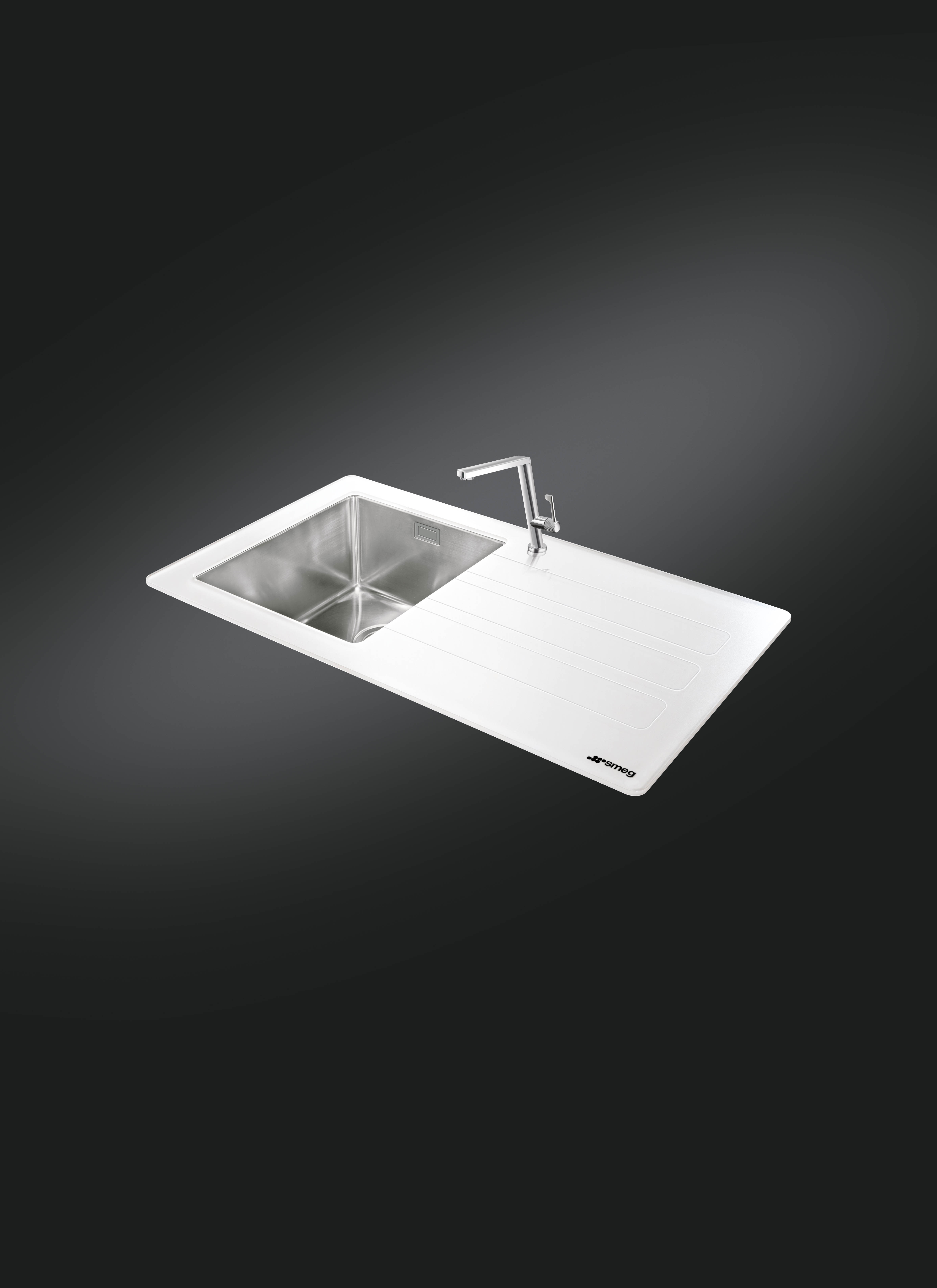 Rostfri vask med matt vitt glas 87 cm Smeg LMN1VBD - (Ny i kartong ...