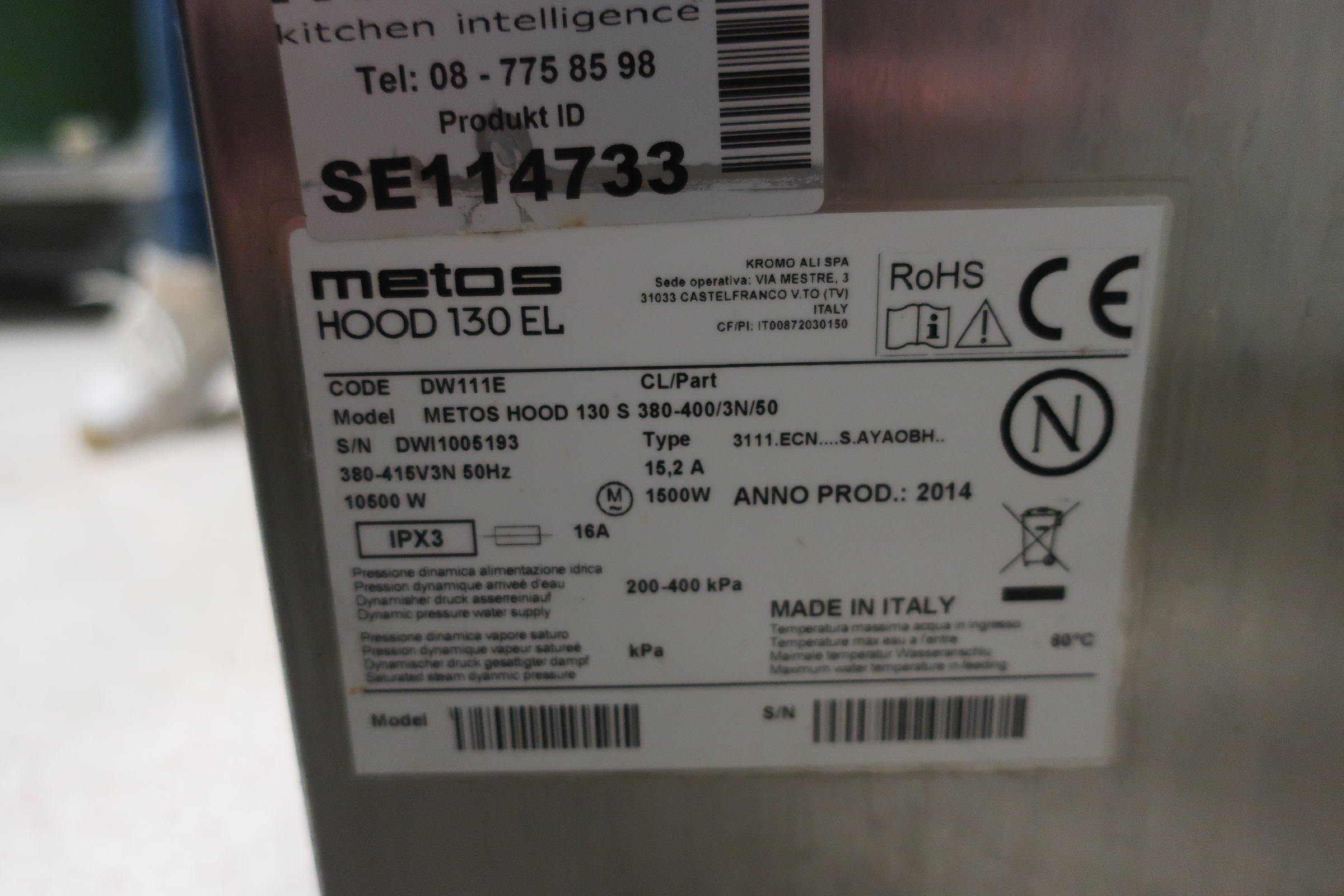 Main dishwasher, Metos Master Hood 130EL - PS Auction - We value the ...
