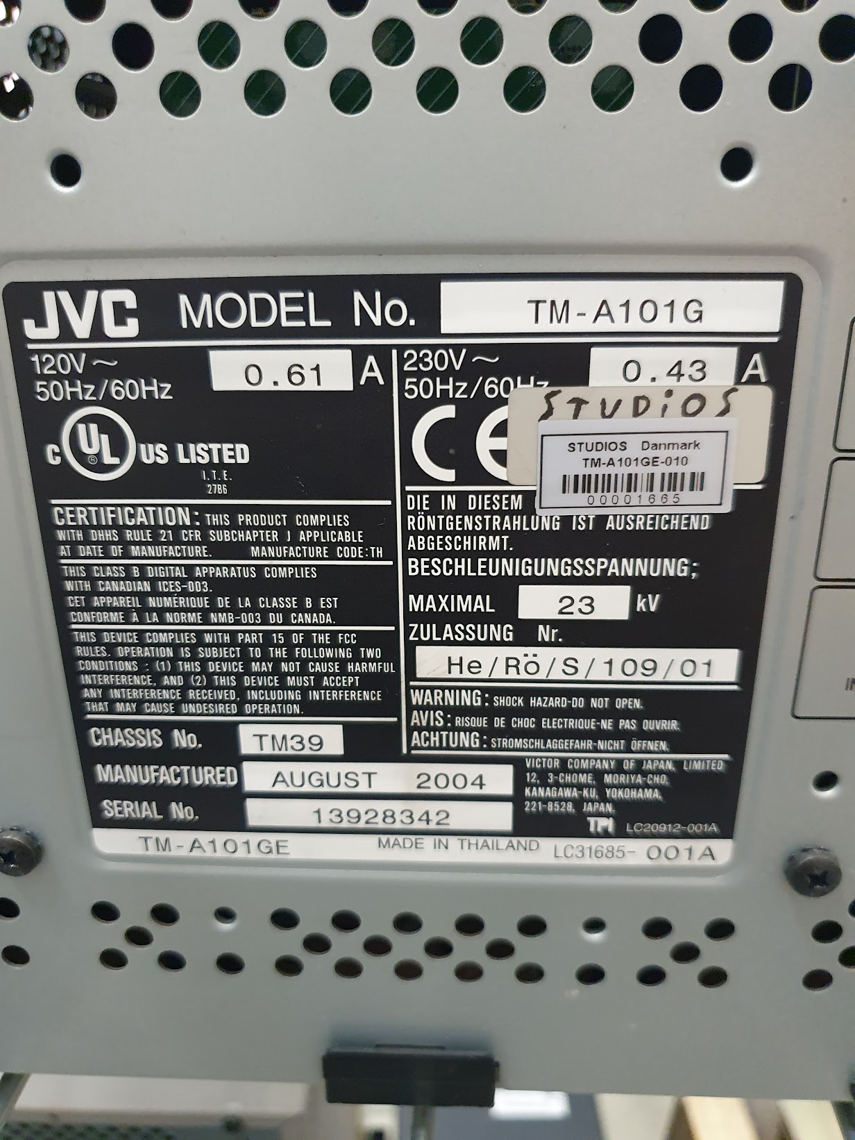 JVC TM-A101G putkimonitori - PS Auction - We value the future - Largest in net auctions