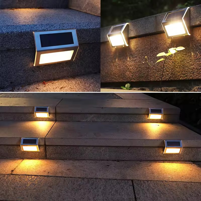 6 pcs Solar-powered LED stair lights in stainless steel – 6 LED, IP65 ...