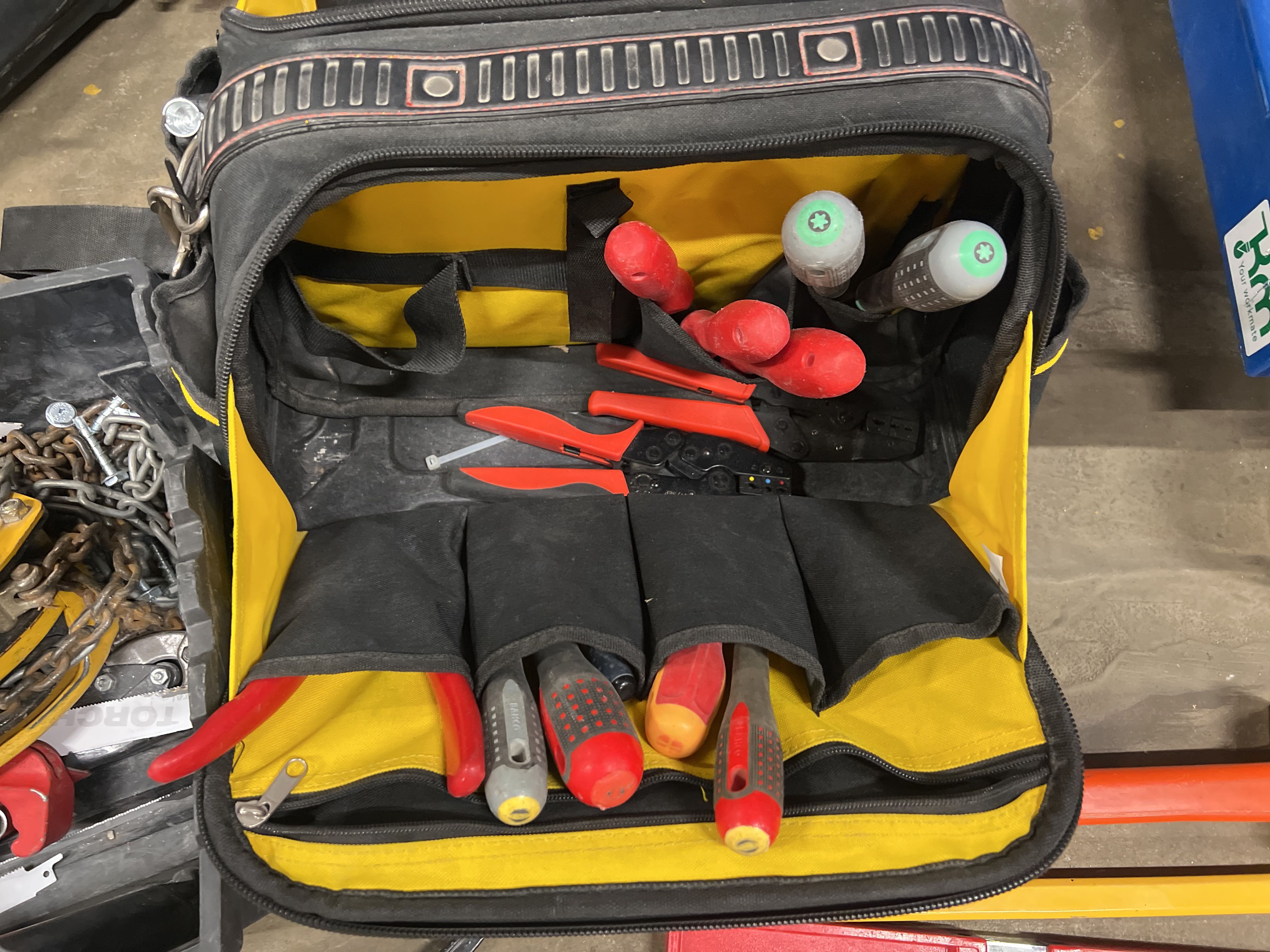 Toolbox with various tools and construction accessories - PS Auction ...