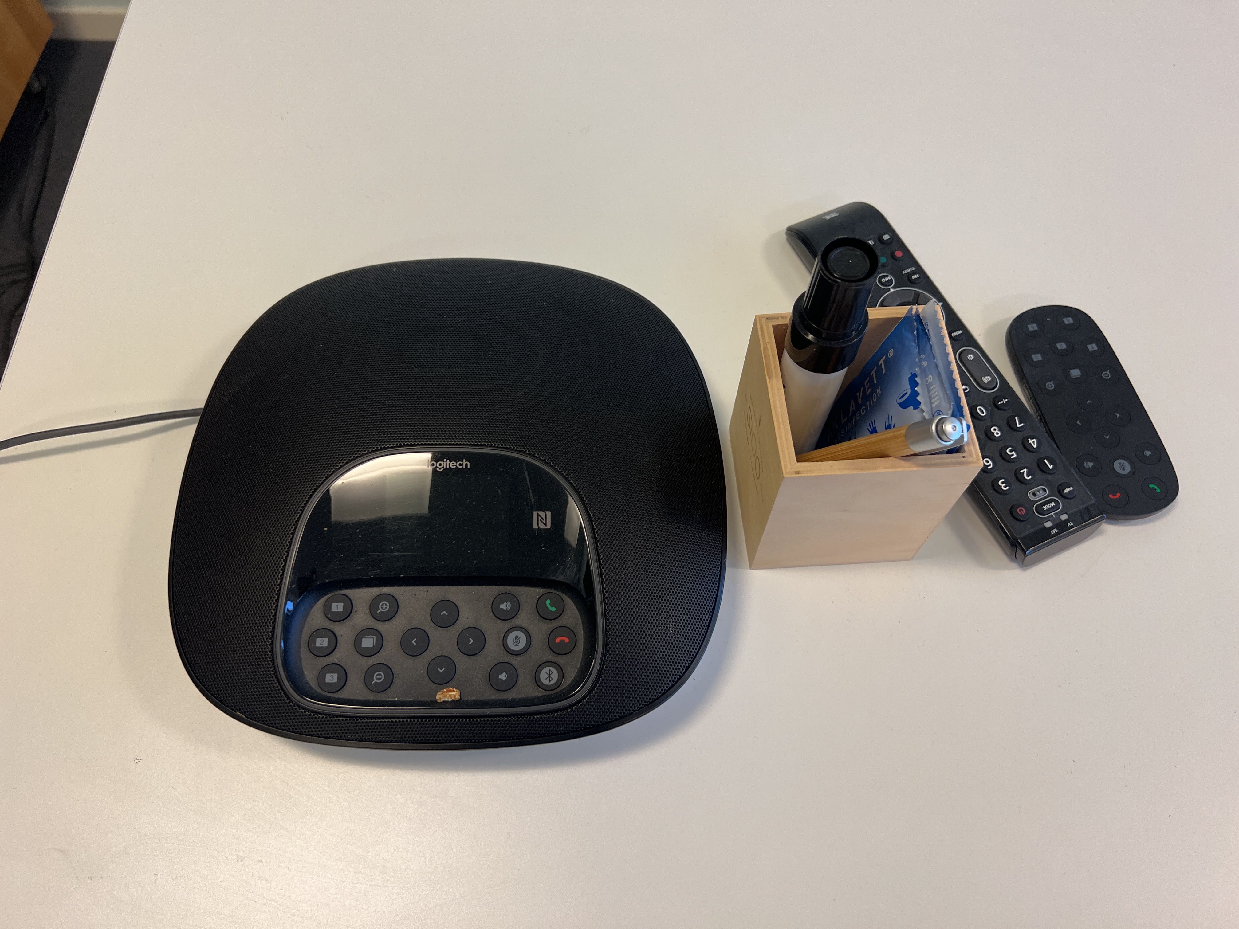 Conference equipment - screen and Logitech video conferencing system ...