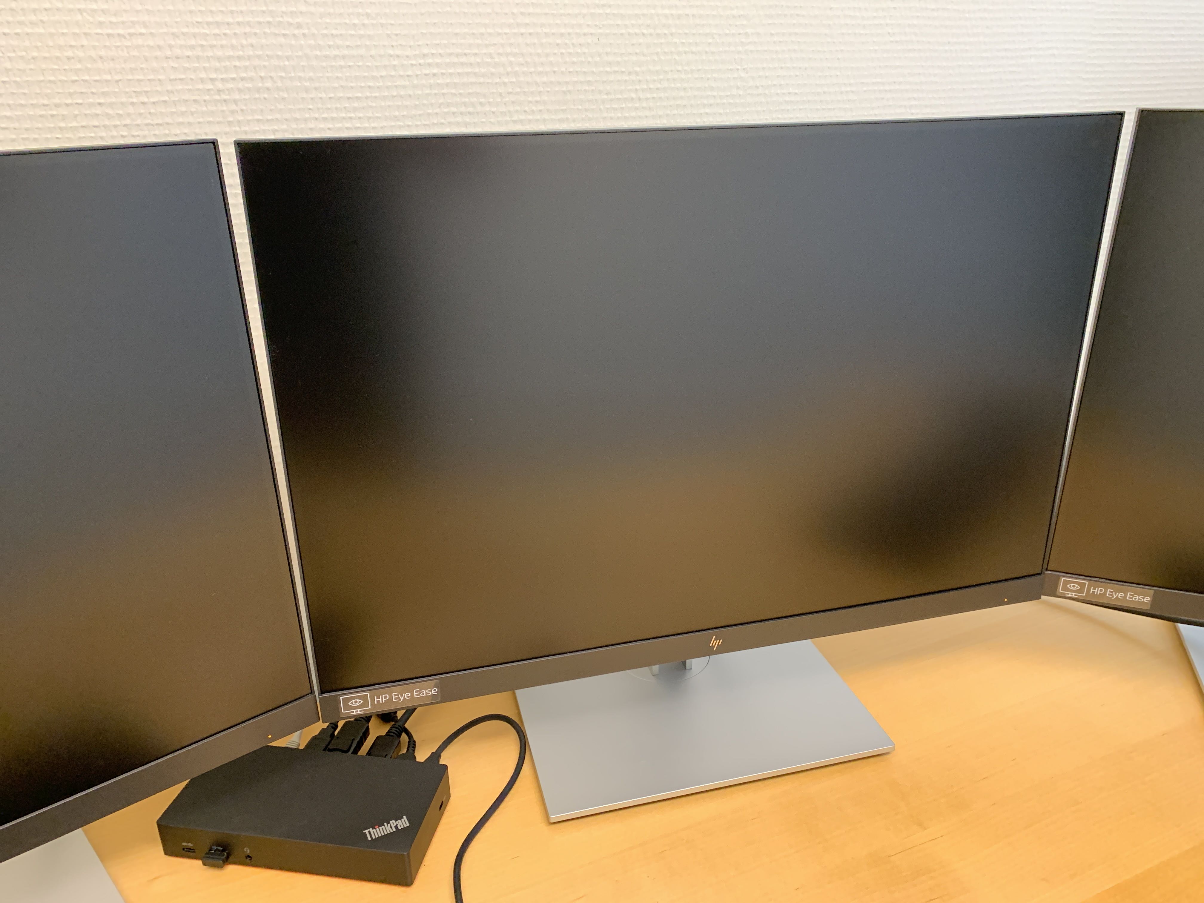 Office furniture: Electric raise/lower desk, 4 HP computer monitors ...