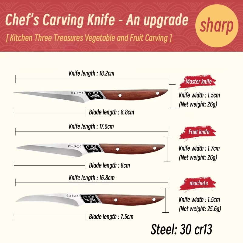 2 pcs set Fruit knives – 3 knives – 3Cr13 Stainless steel - Free shipping - PS Auction - We ...