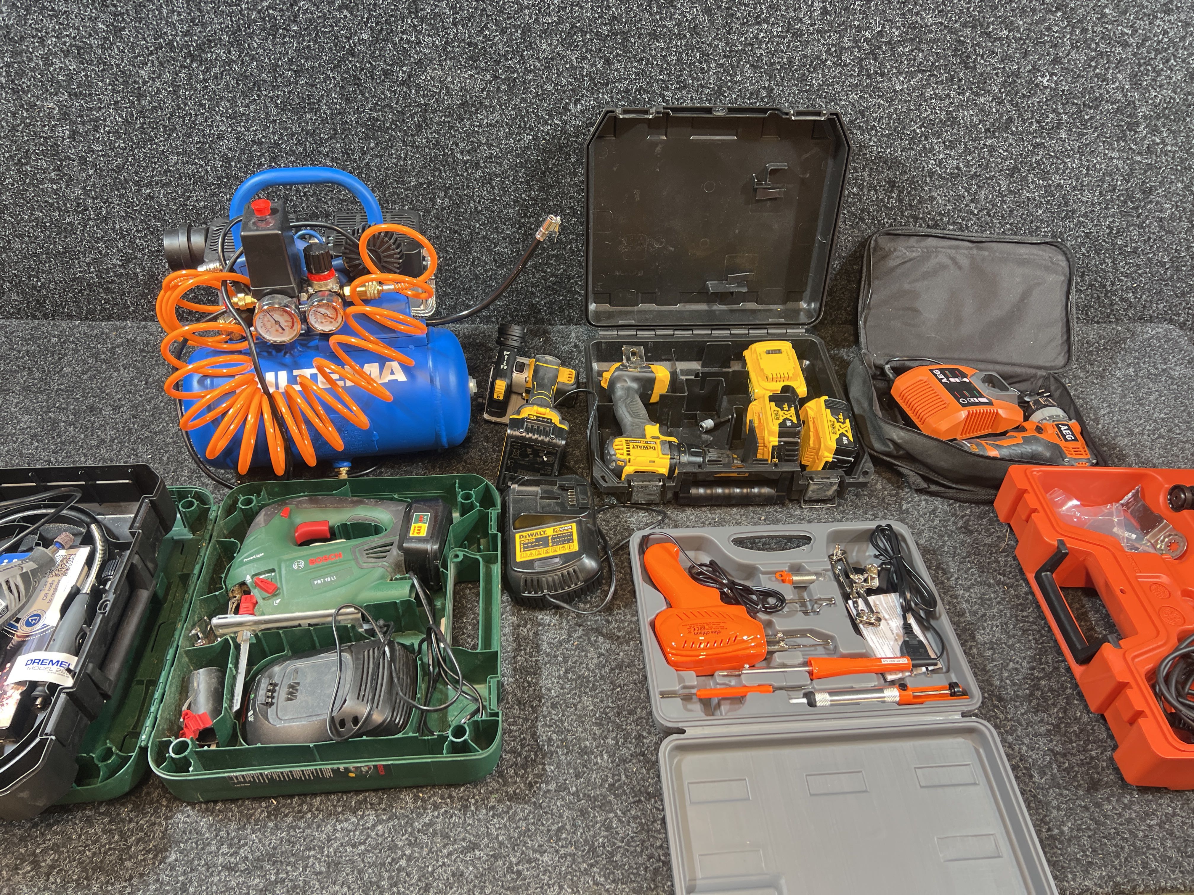 Compressor and collection of power tools - DeWalt, Bosch, Dremel and ...