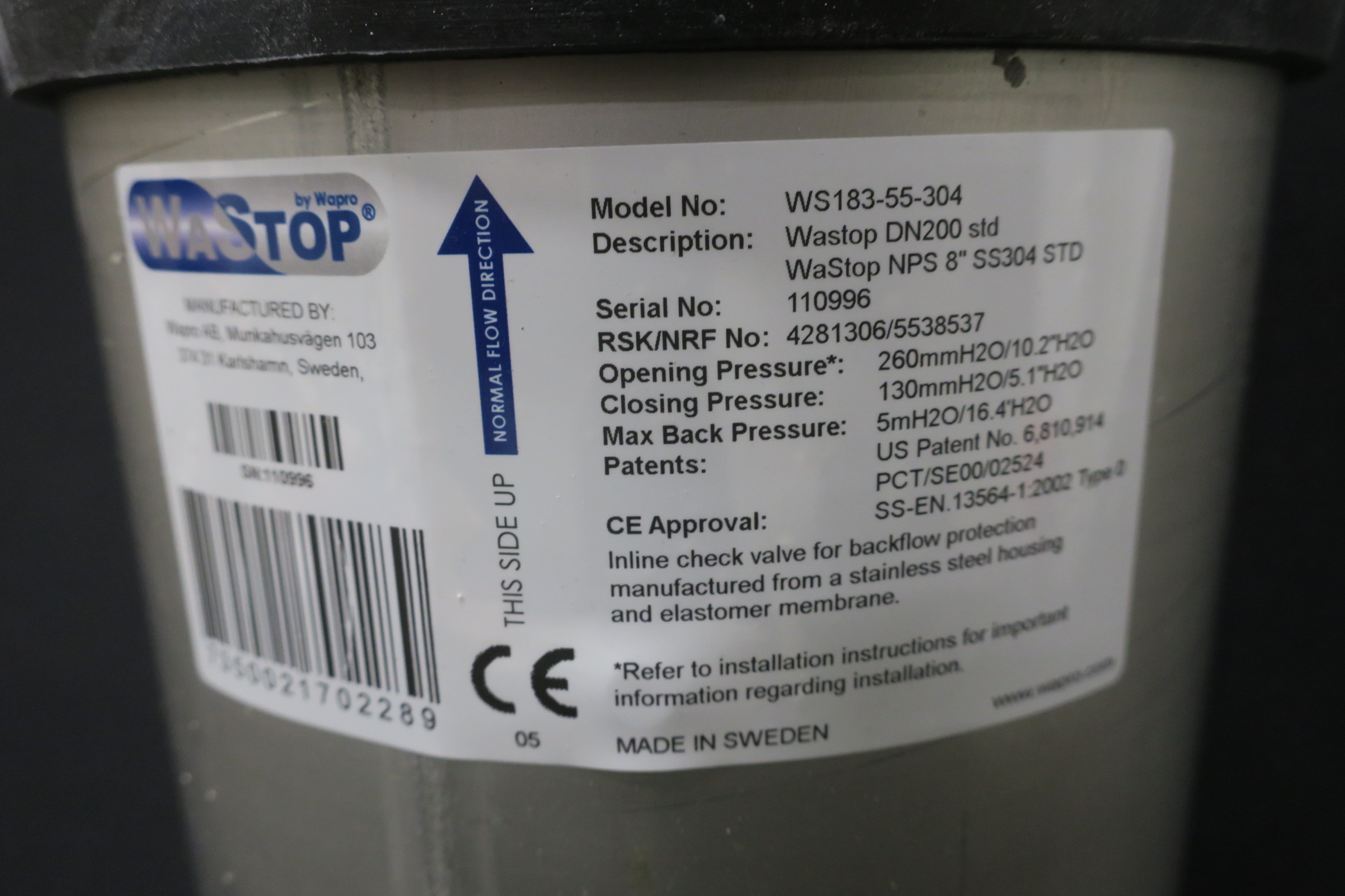 Back valve Wastop by Wapro WS183-55-304 - Free shipping - PS Auction ...