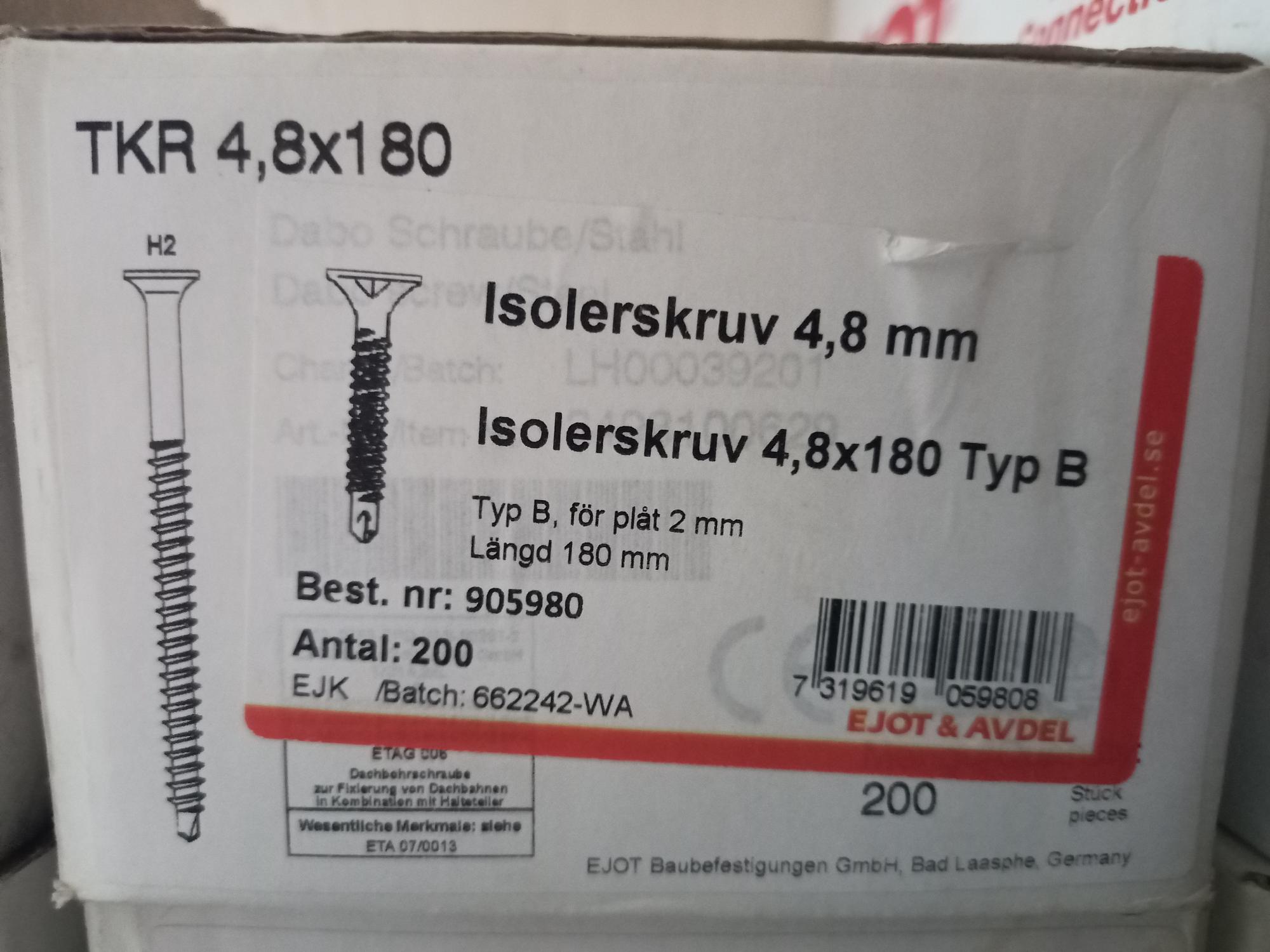 Isolerskruv, 4,8x180mm, typ B, 400 stycken - Auktioner online ...