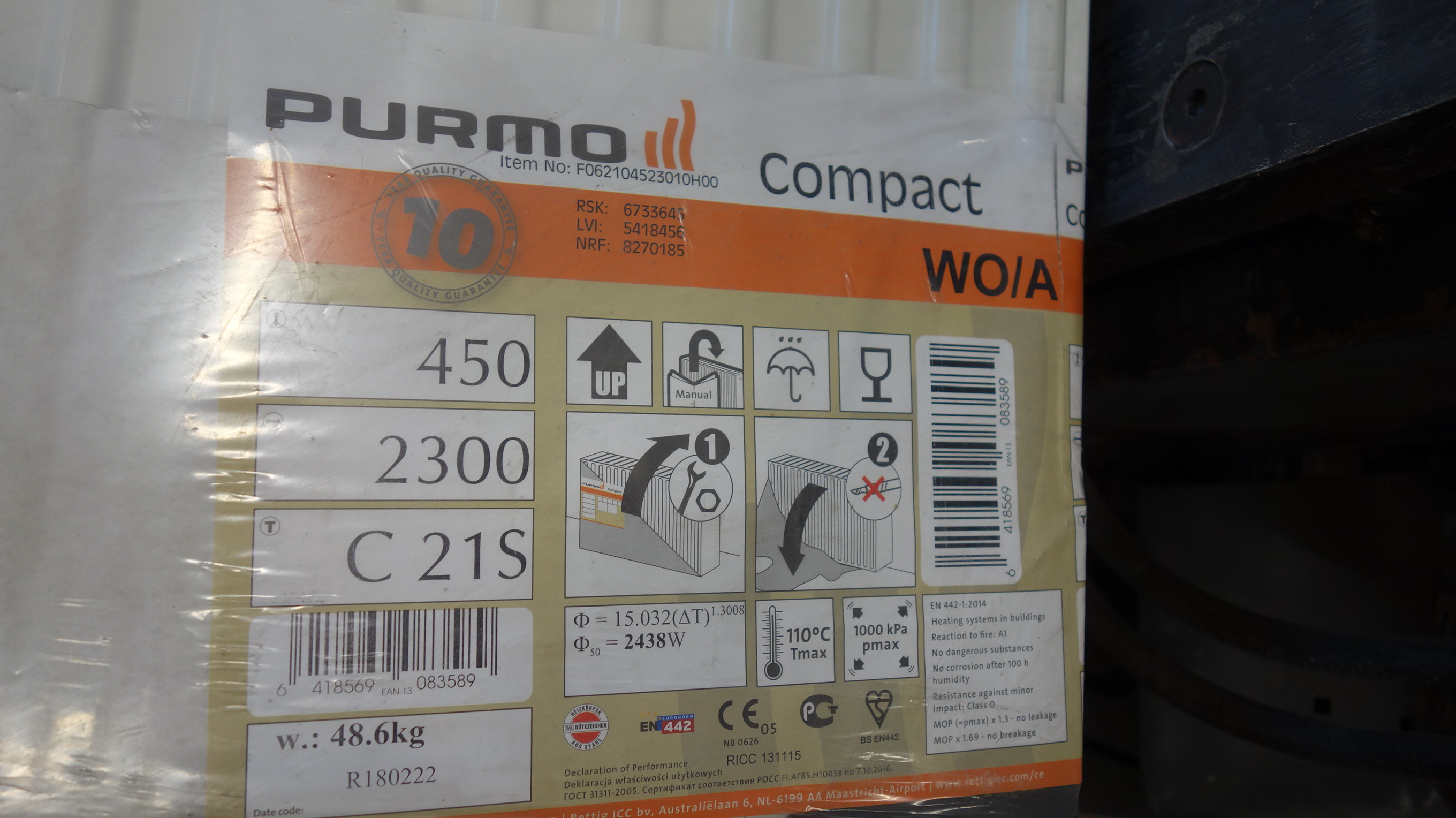 Purmo Compact C21 radiator 450x2300 mm - Auktioner online ...