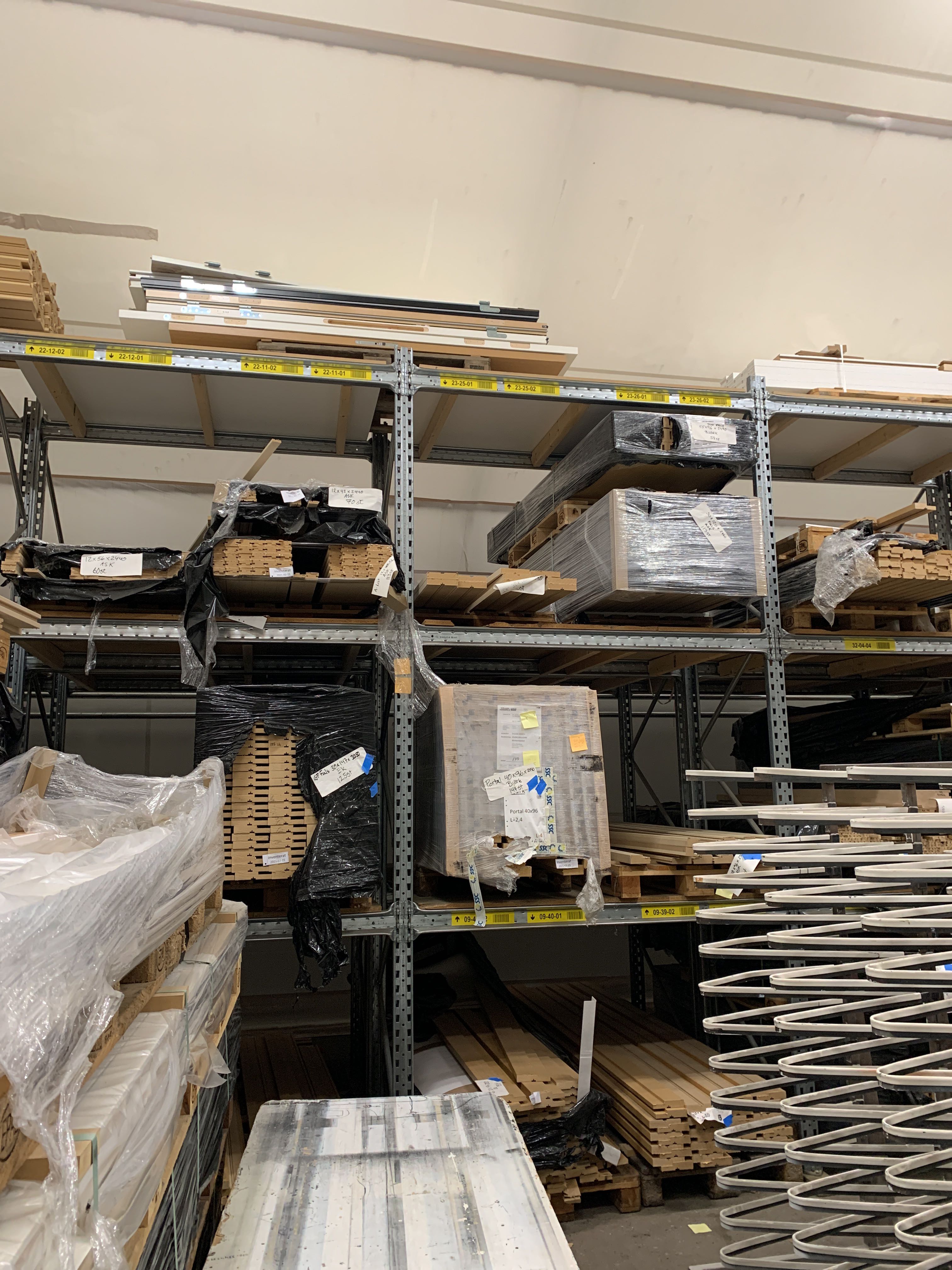Lot of wooden strips, aluminum strips and other material for office ...