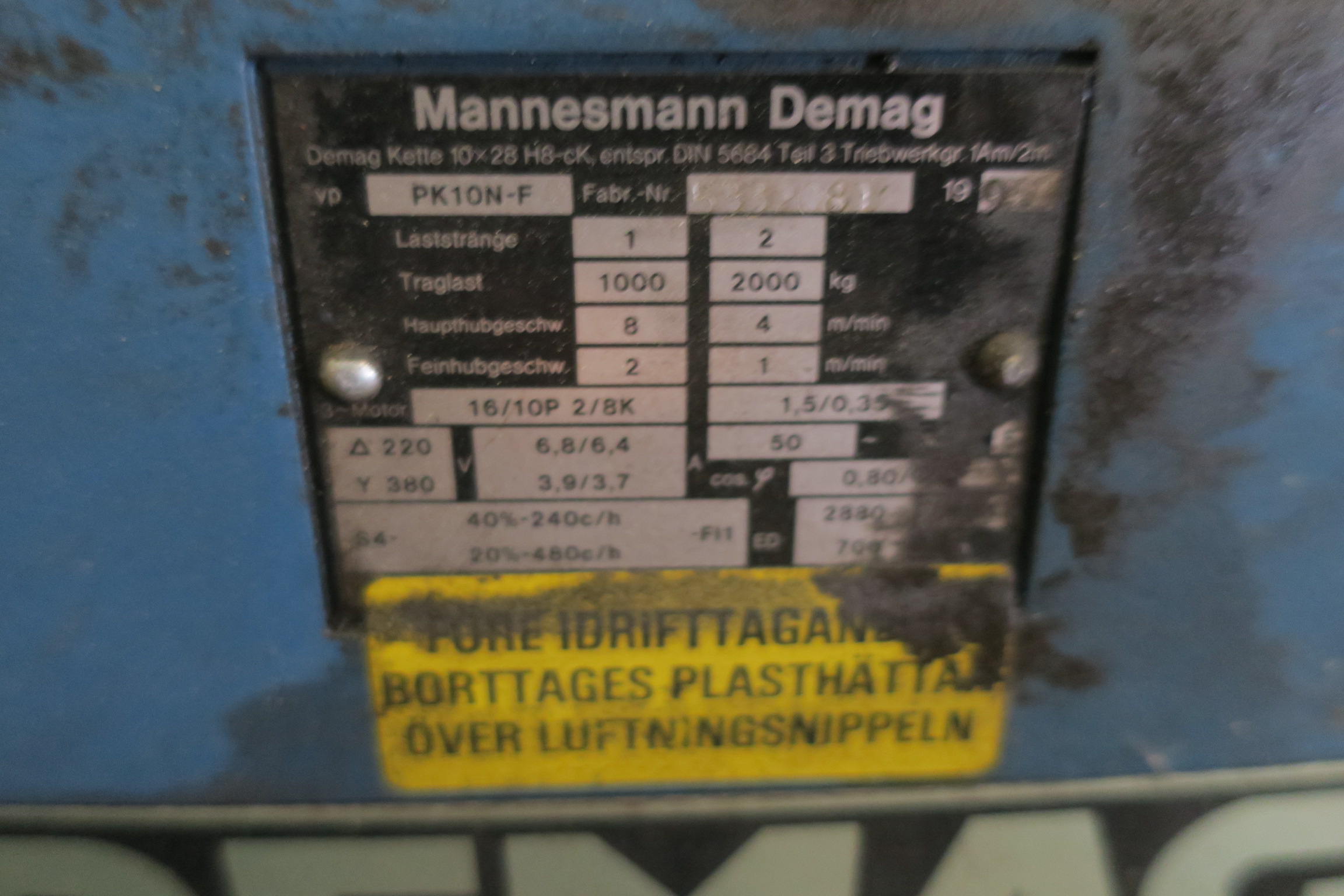 Chain springs Demag PK10N-F 2000 kg - PS Auction - We value the future ...