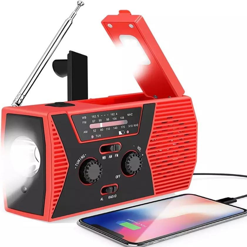Vevradio med solcell och powerbank pro, 4000 mAh , röd - Frakt ingår ...
