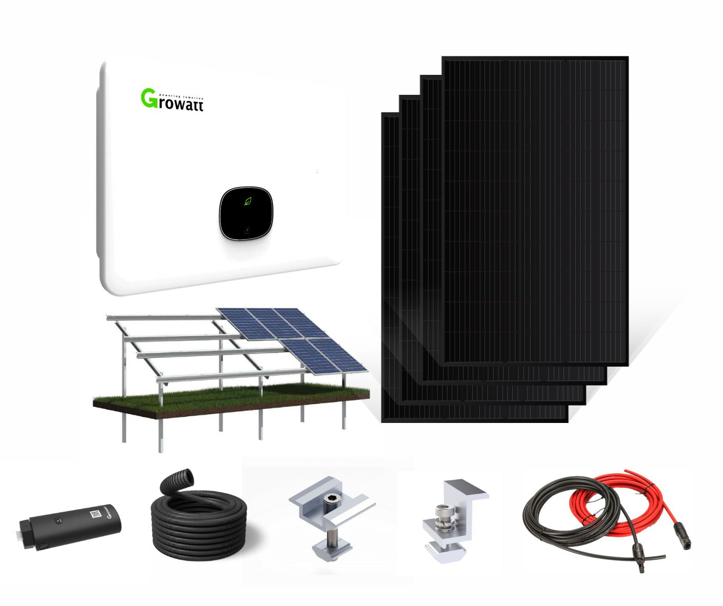 Solar cell package 50 kw ground stand with 122 solar cells and inverter ...