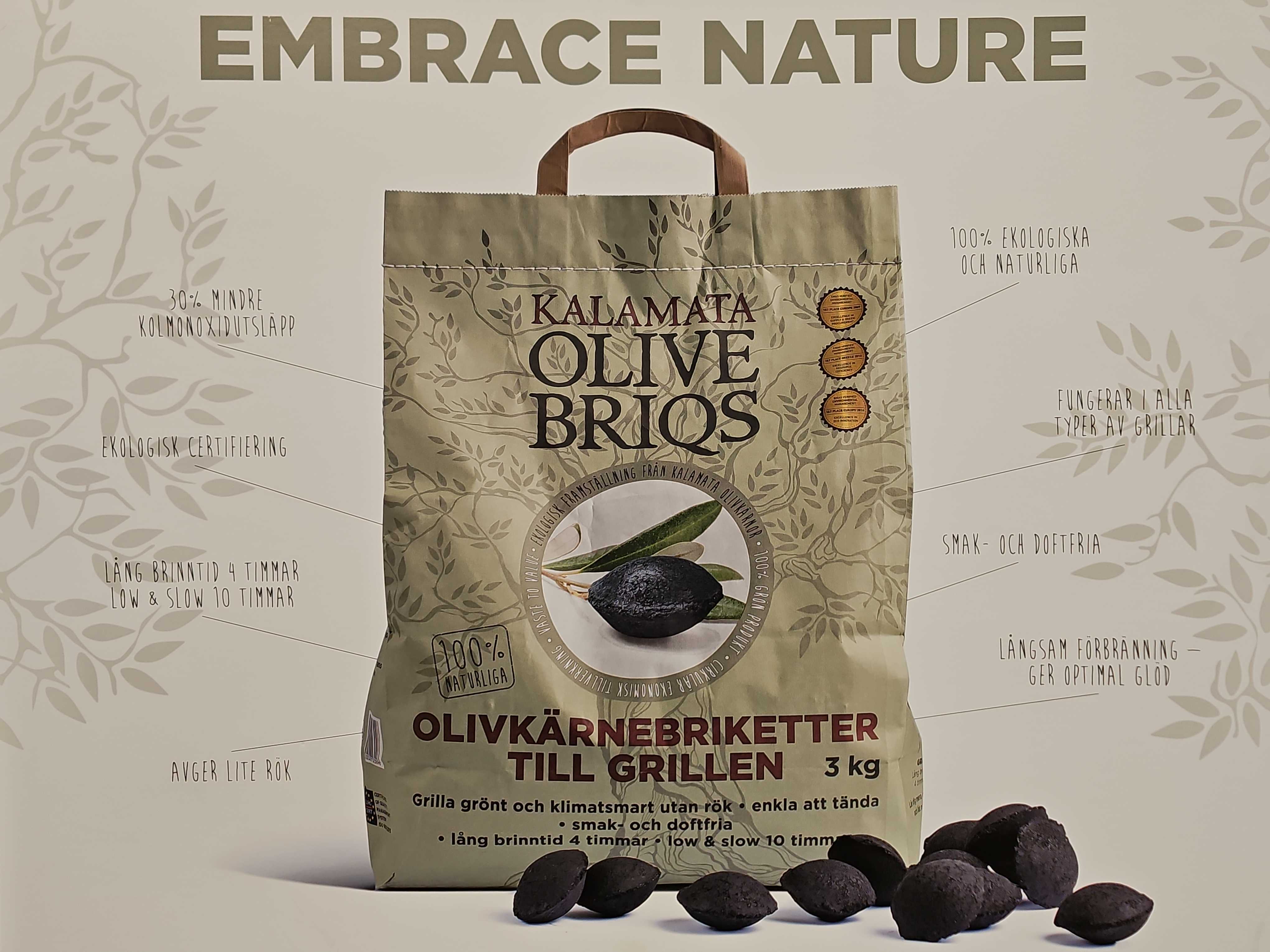Parti med olivkärnebriquetter Kalamata Olive Briqs - ca 95 st 3kg ...