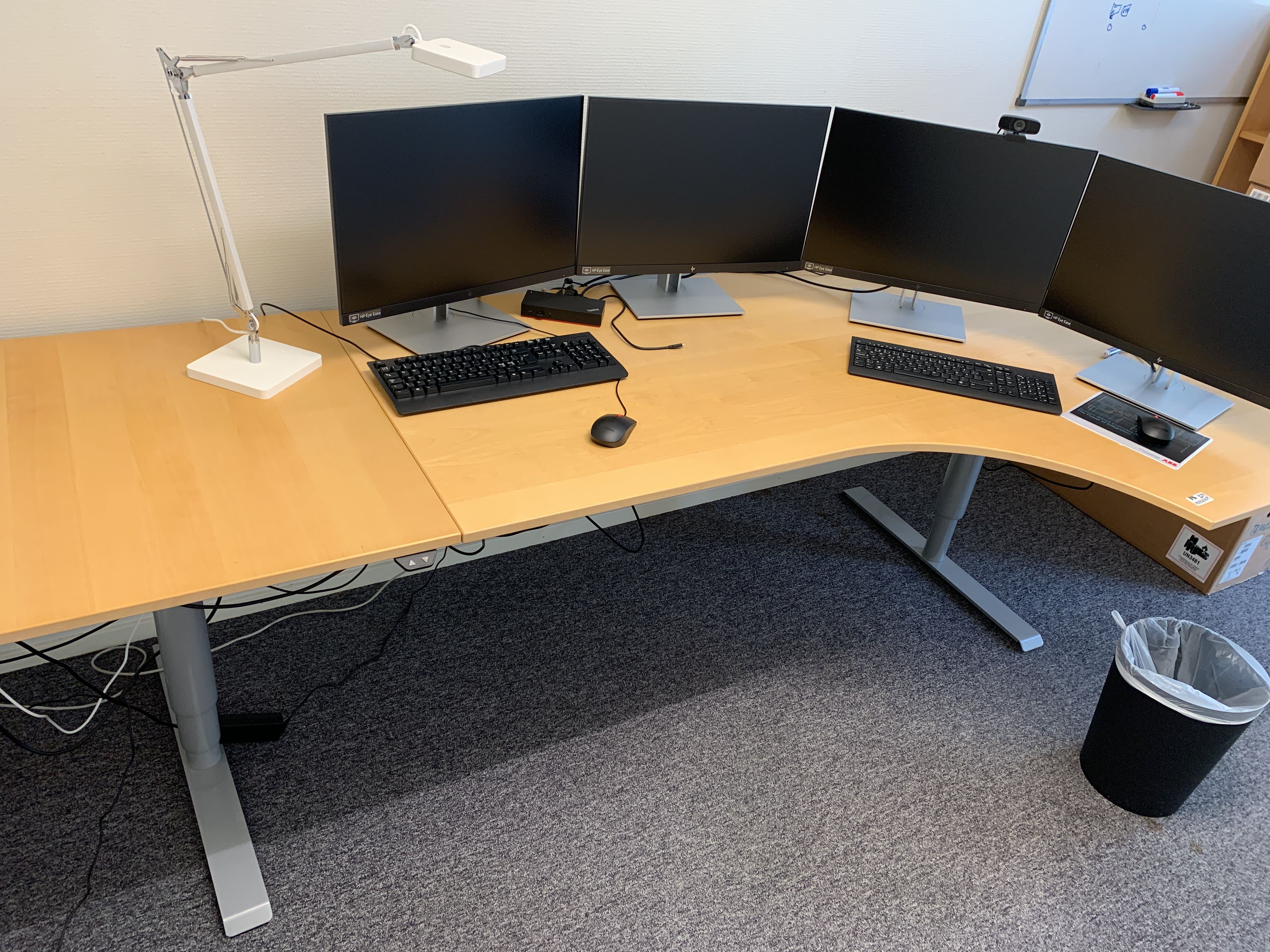 Office furniture: Electric raise/lower desk, 4 HP computer monitors ...