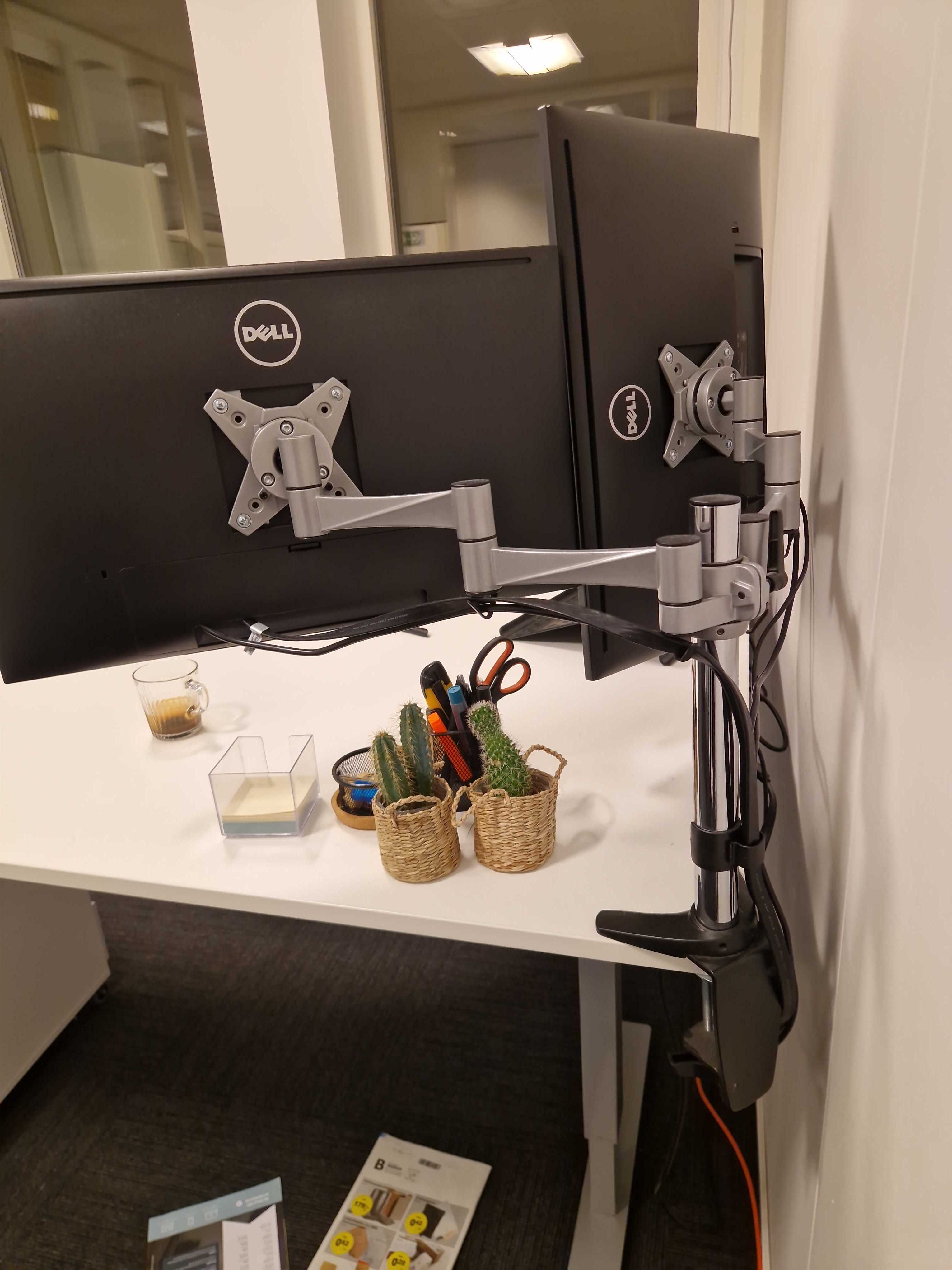 Raised & lowerable corner desk, chair, monitors and more - PS Auction ...