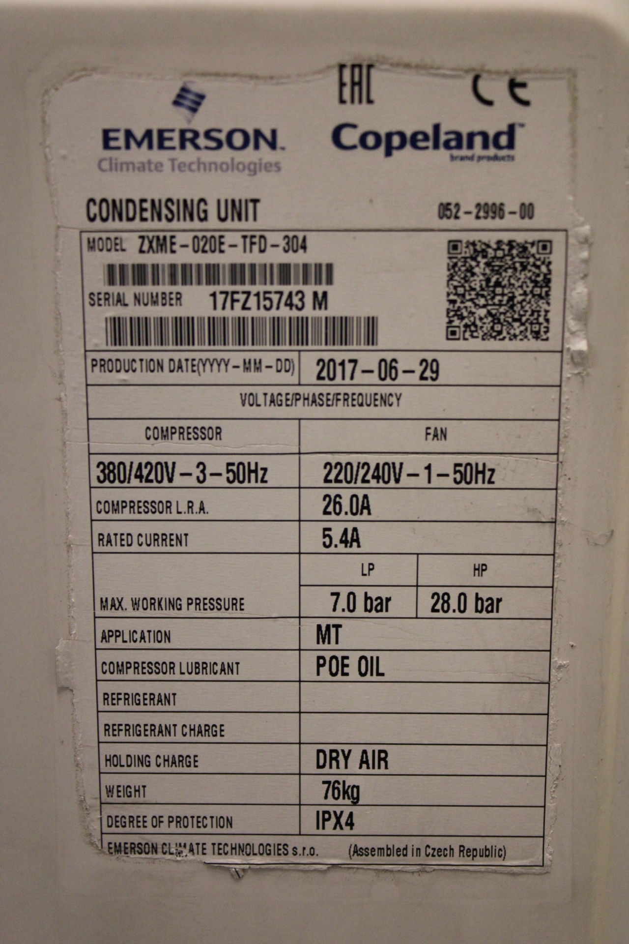 Cooling unit with associated fan. Copeland, Year 2017 - PS Auction - We ...