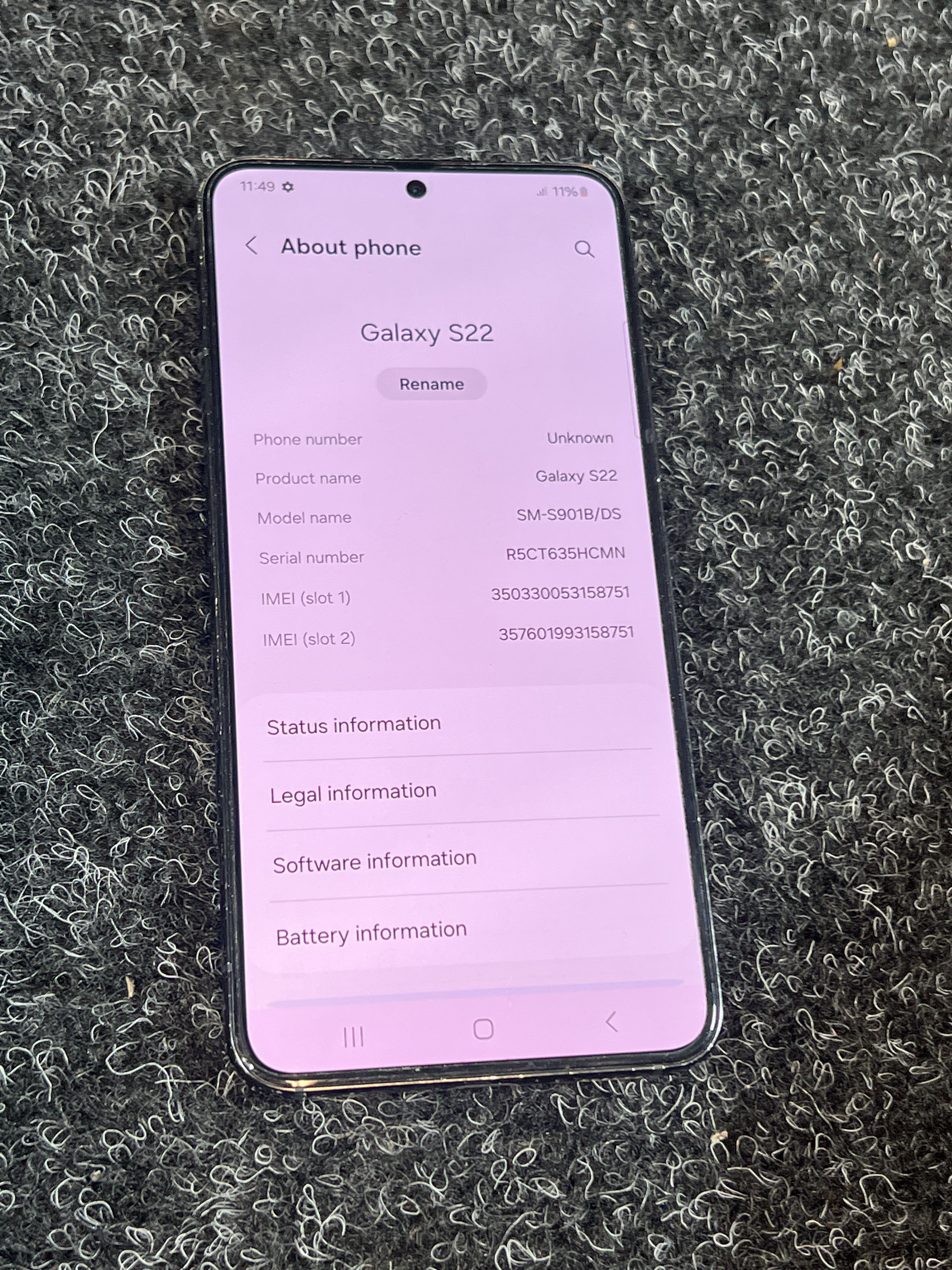 Mobiltelefon med skadad baksida, utan laddare -Samsung Galaxy S22, 128 ...