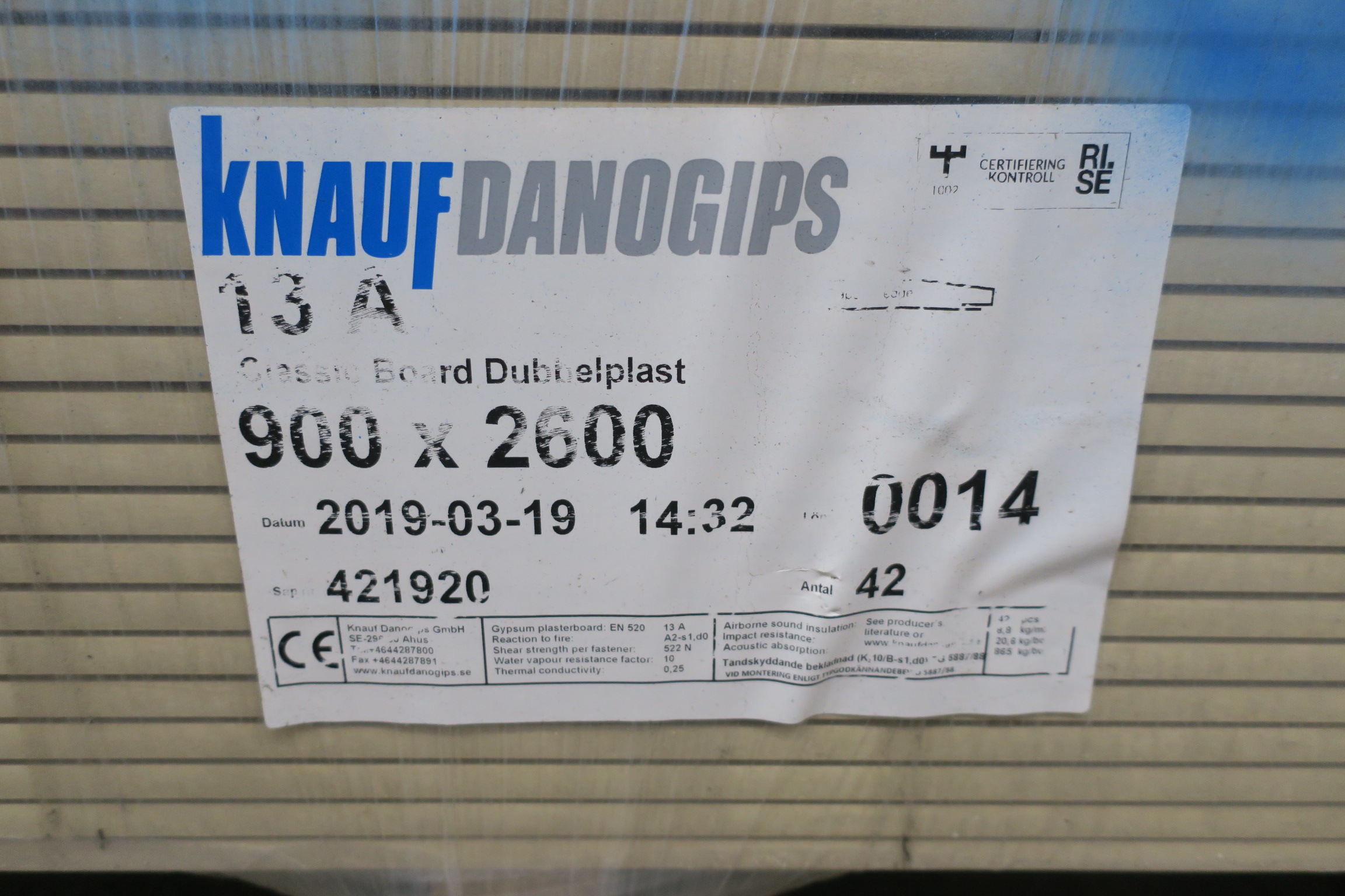 Gipsskivor Knauf Danogips 13A 900x2600 - Auktioner online - Nätauktioner & Konkursauktioner | PS ...