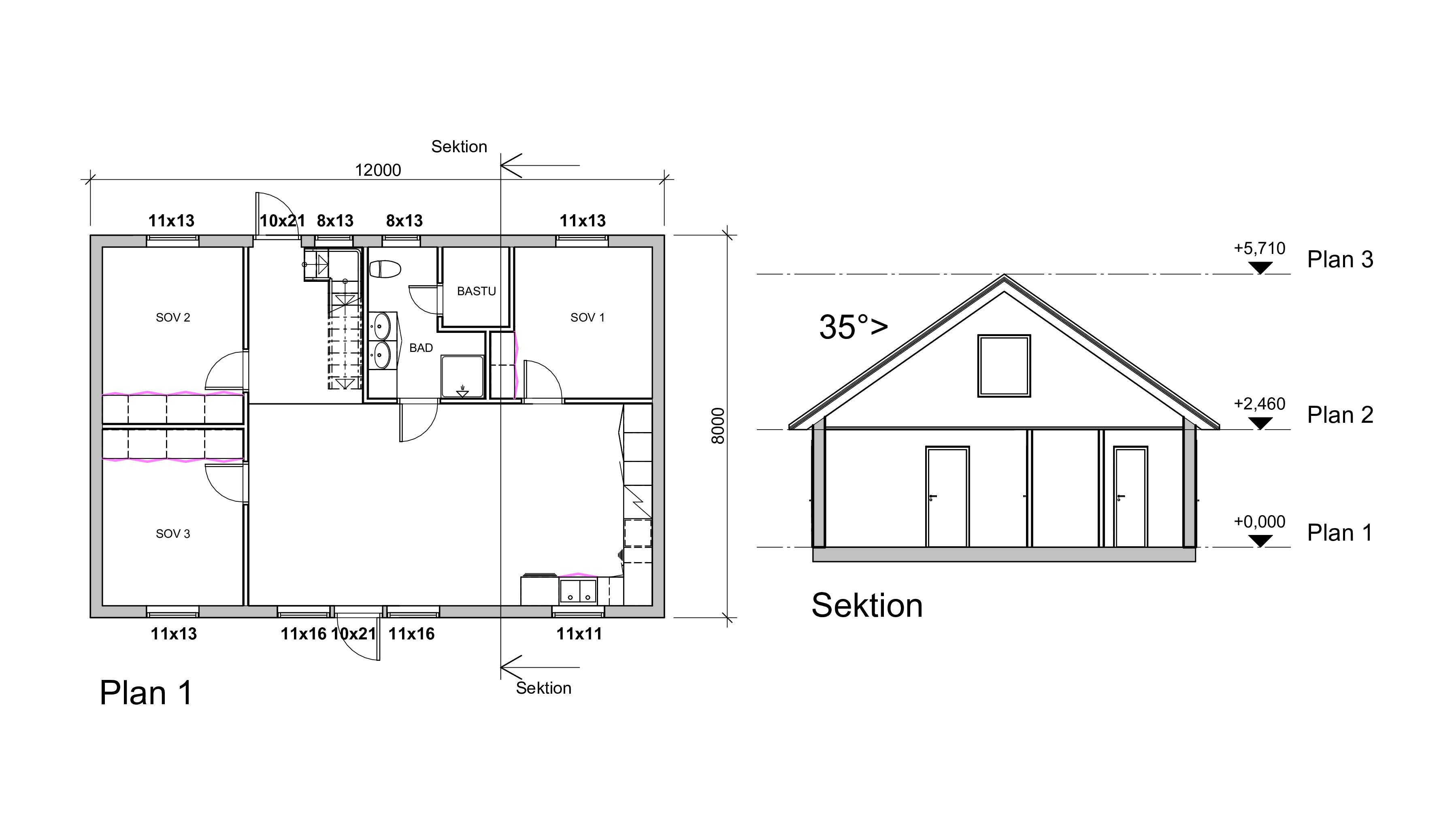 Frame for a one and a half storey house of approximately 155 square ...