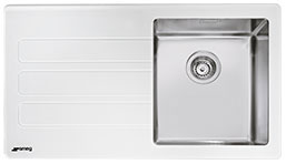 Rostfri vask med matt vitt glas 87 cm Smeg LMN1VBS - (Ny i kartong ...