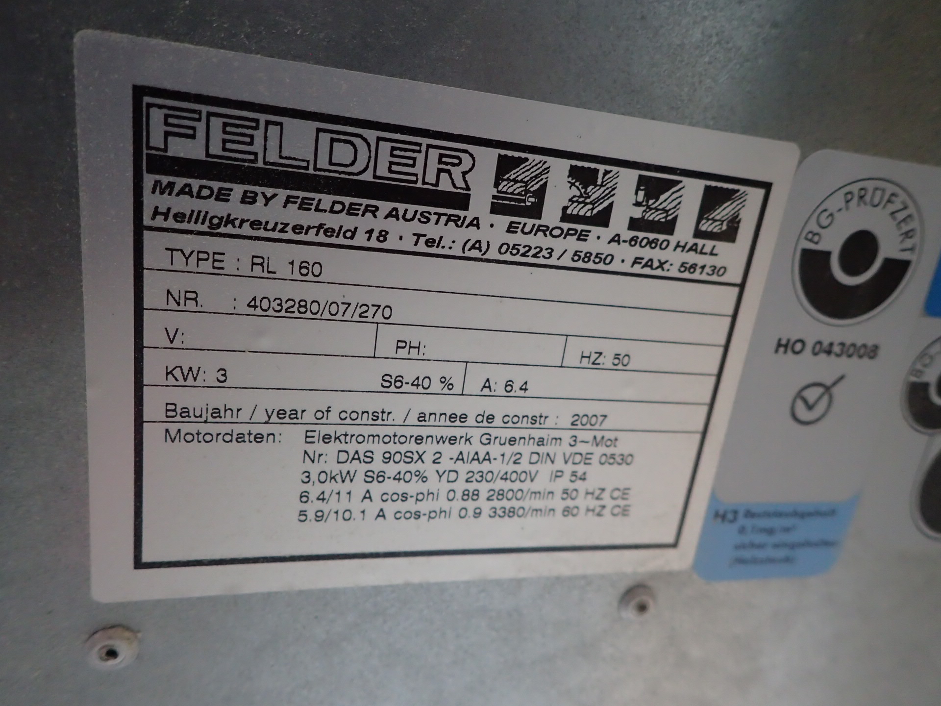Felder RL 160 spånsug - Auktioner online - Nätauktioner ...