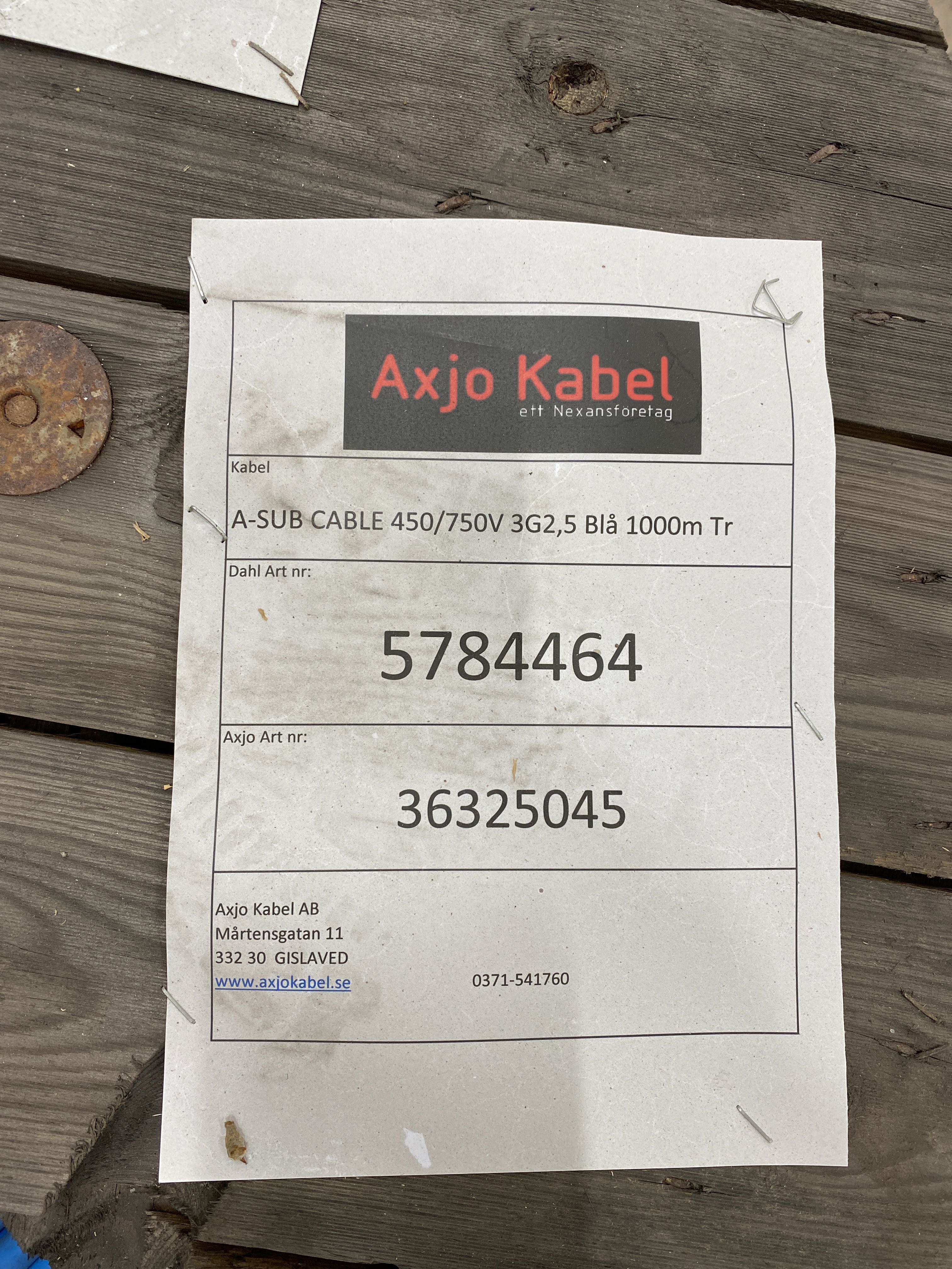 Pumpkabel a-sub cable 3G2,5MM2 1000m livsmedelgodkänd AXJO (Innehåller ...