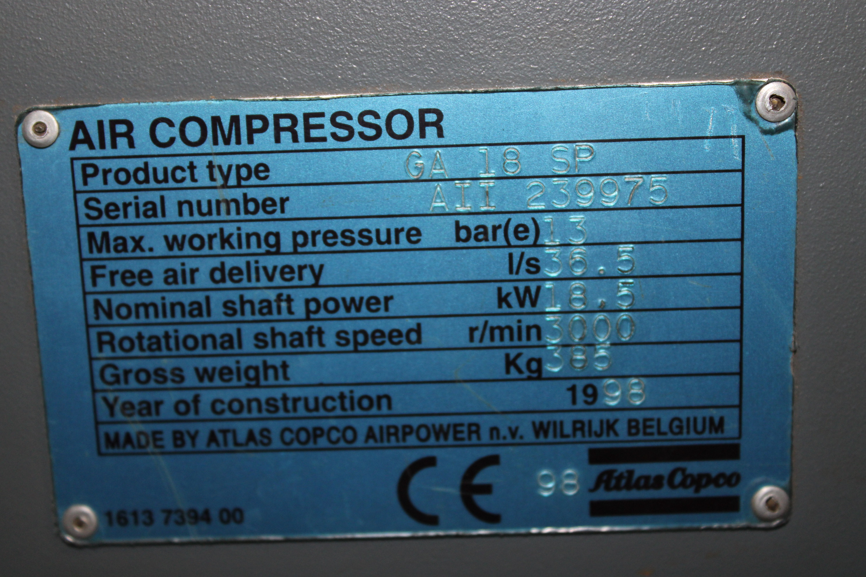 Atlas Copco GA18 compressor and cooling dryer - PS Auction - We value ...