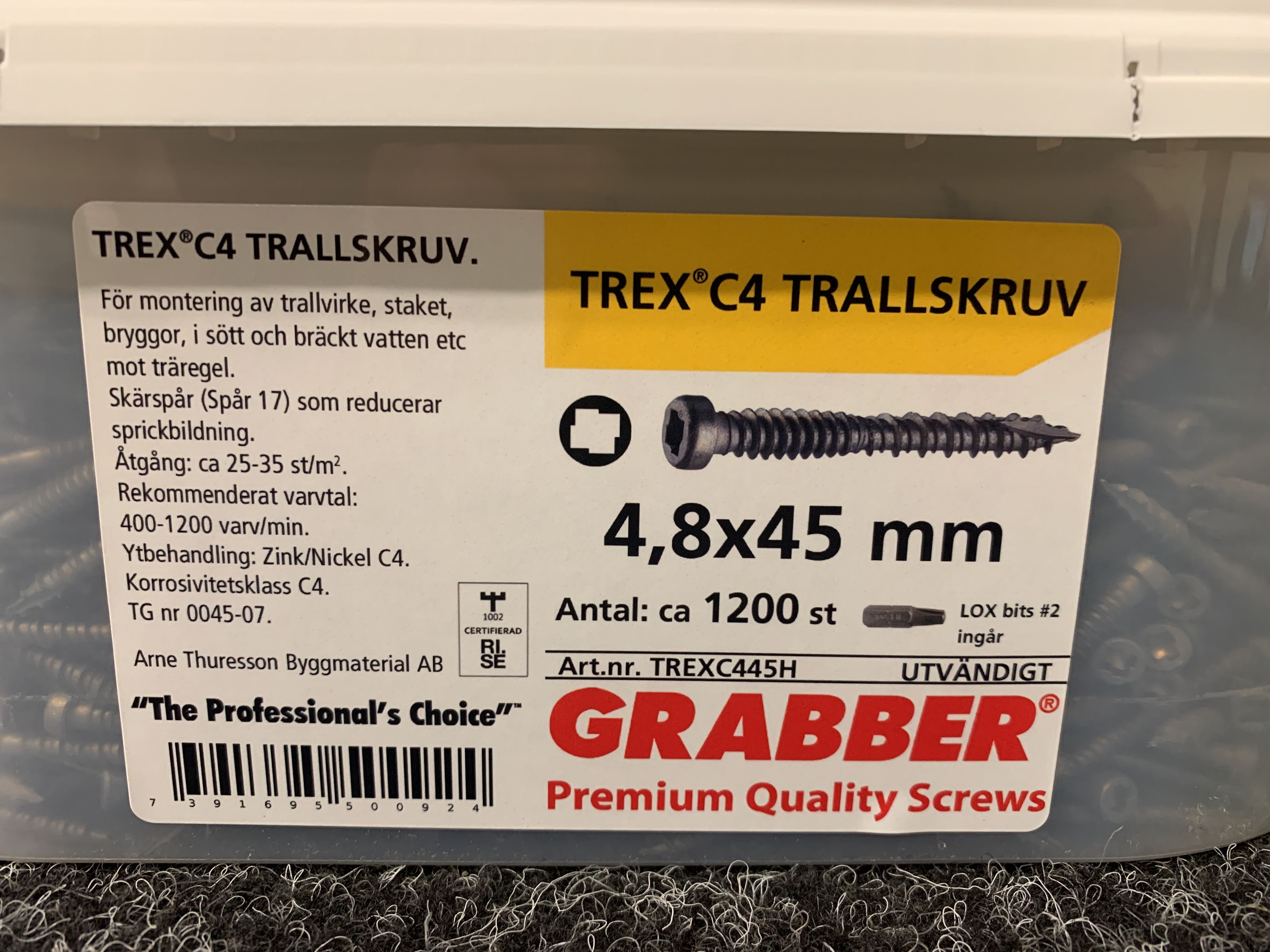 3 st Förpackningar Trallskruv 4.8x45, Grabber TREX C4 - Auktioner online - Nätauktioner ...