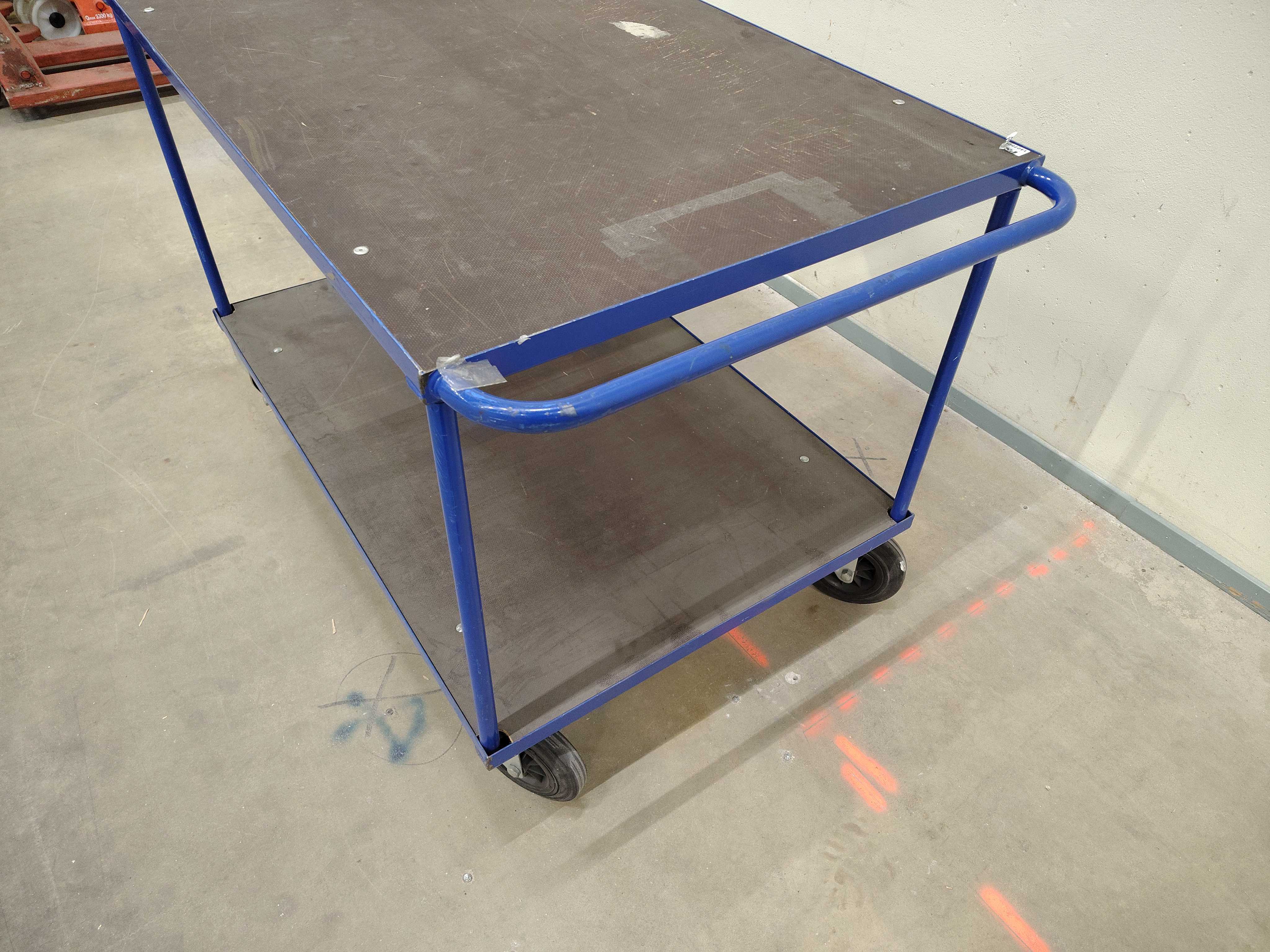 Transport trolley – two shelves, blue steel frame, castors - PS Auction ...