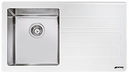 Rostfri vask med matt vitt glas 87 cm Smeg LMN1VBD - (Ny i kartong ...