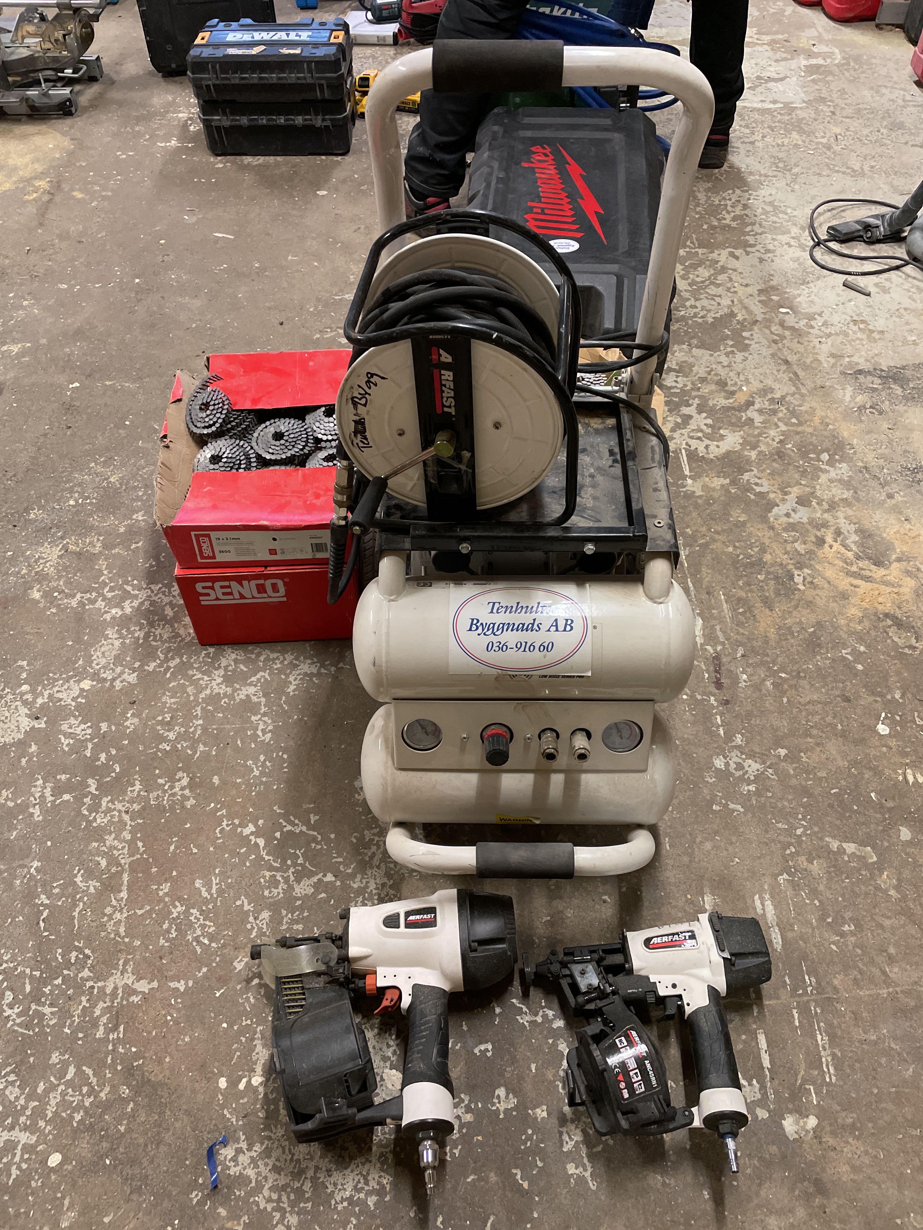 Compressor Aerfast AV4016 &, two Aerfast nail guns and nails - PS ...