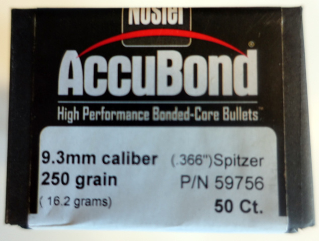 .366 9.3mm, 250gr Spitzer AccuBond, Nosler, 50 stycken i ask ...