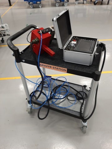 'Engraving station' (engraving tool with accessories on shelf trolley ...