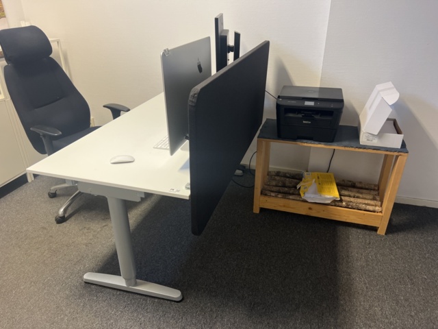 Raised and lowerable desk with cabinet & computer chair - PS Auction ...