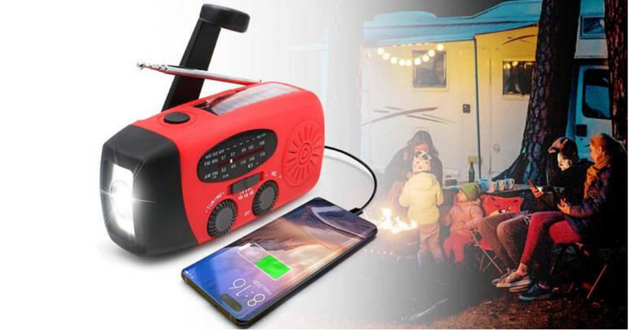 2 emergency radios with hand crank / solar panel / charge e.g. mobile ...