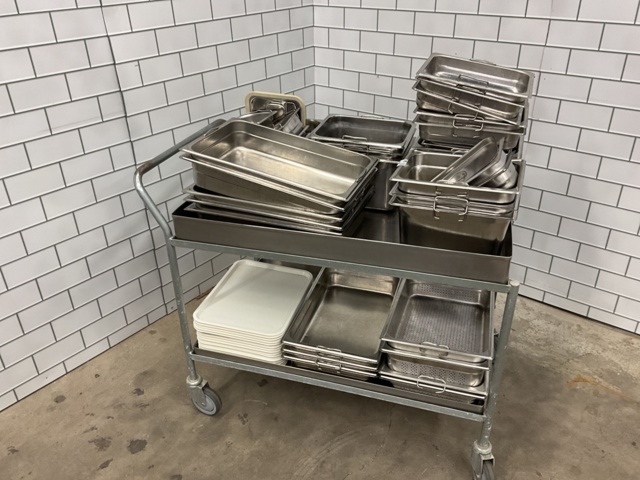 Stainless steel trolley with various canteens - PS Auction - We value ...