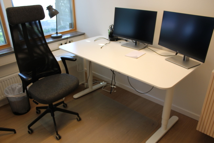 Office workstation - Electric desk, computer monitors, moisture meter ...