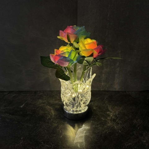 Rainbow LED Roses in Glass Vase - Free shipping - PS Auction - We value ...