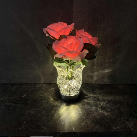 Pink LED Roses in Glass Vase - Free shipping - PS Auction - We value ...
