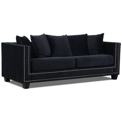 Tempel 3-seater sofa with rivets in black velvet: - PS Auction - We ...